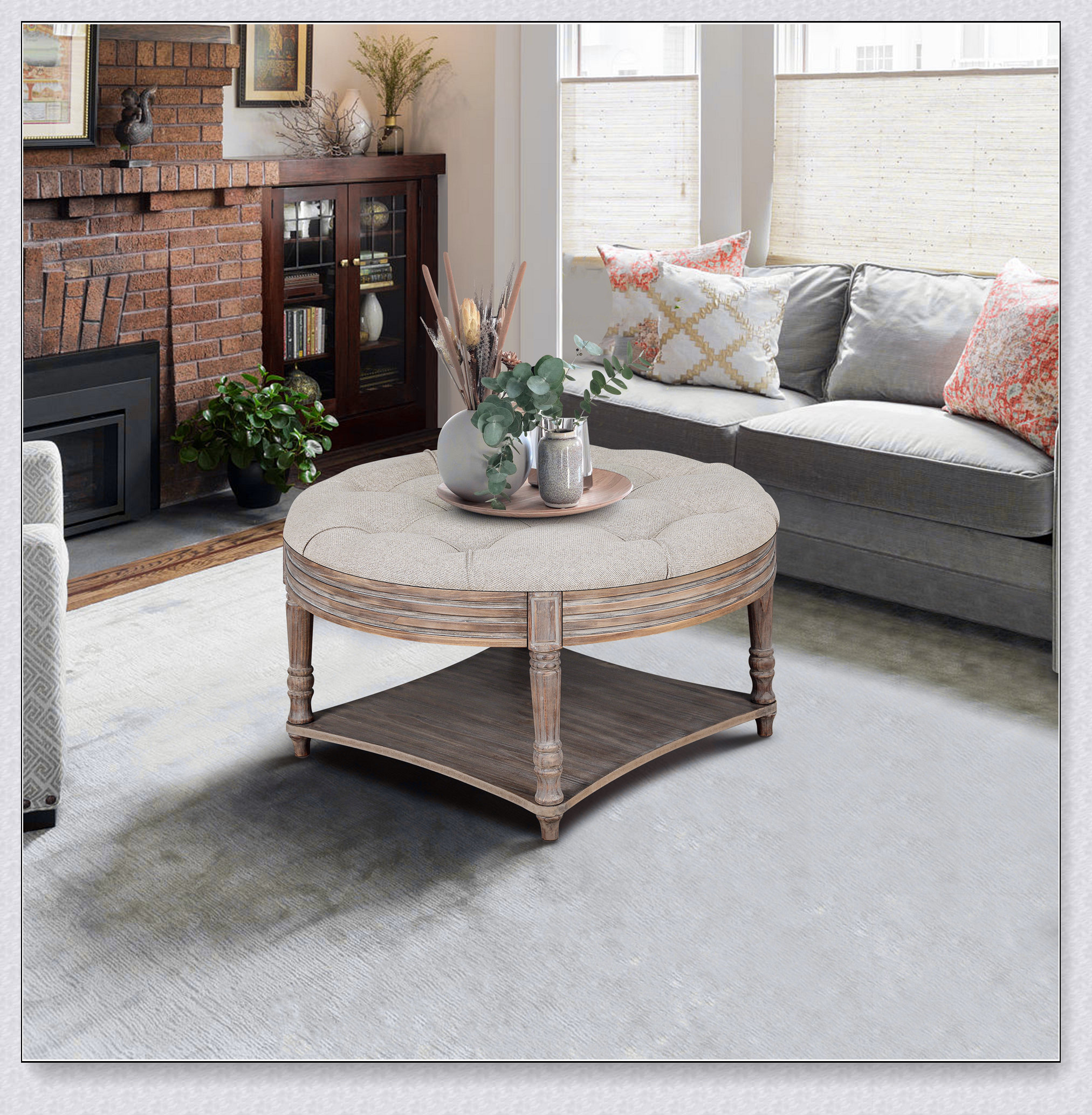 One Allium Way Grande table basse ronde avec repose-pieds capitonné à 2 ...