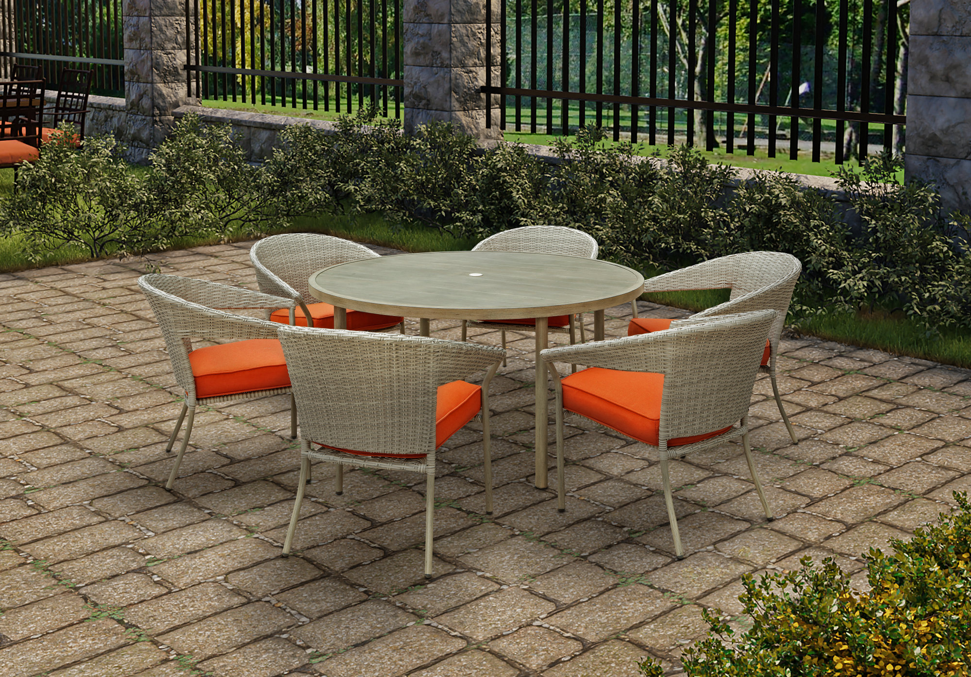 Corrigan Studio® 6 - Person Round Outdoor Wicker Dining Set With ...