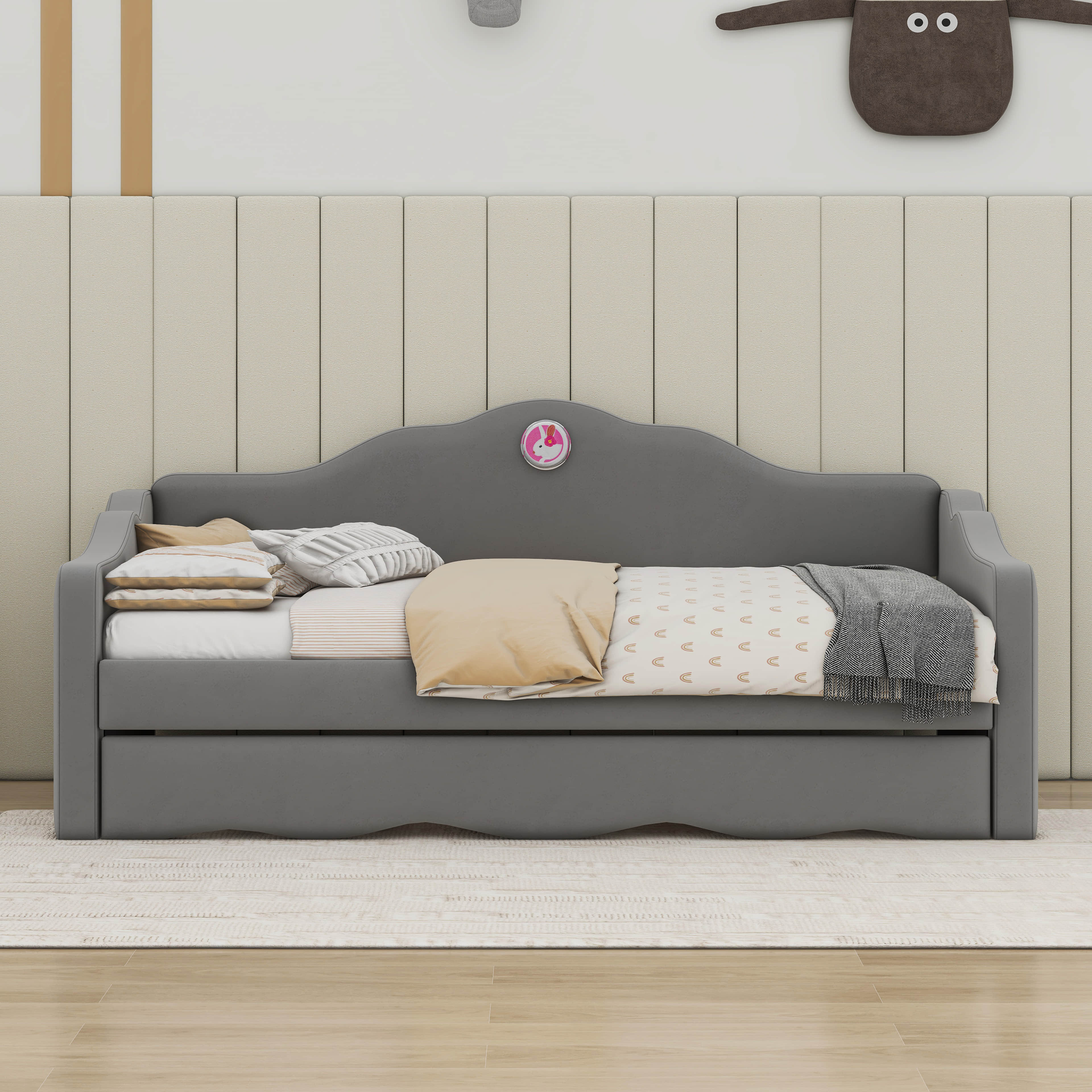 Cosmic Twin Size Upholstered Daybed With Wave-Shaped Trundle | Wayfair
