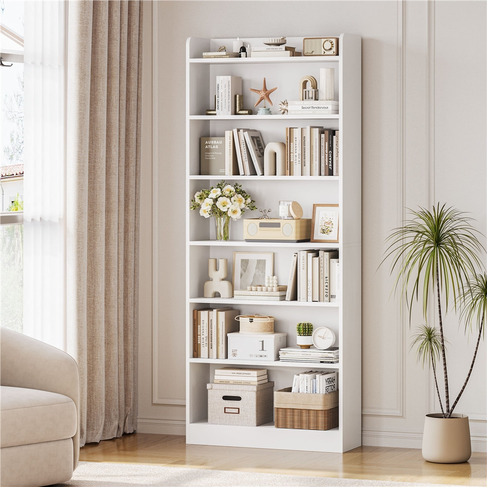 Ebern Designs Modern Simple Tall Bookcase with Top Open Compartment ...