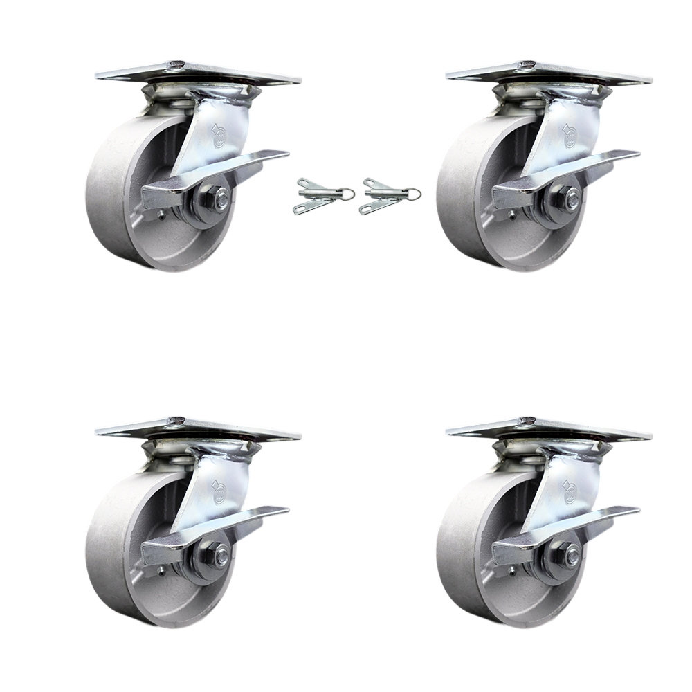Service Caster 5 Inch Semi Steel Caster Set with Roller Bearing 4 Brake ...