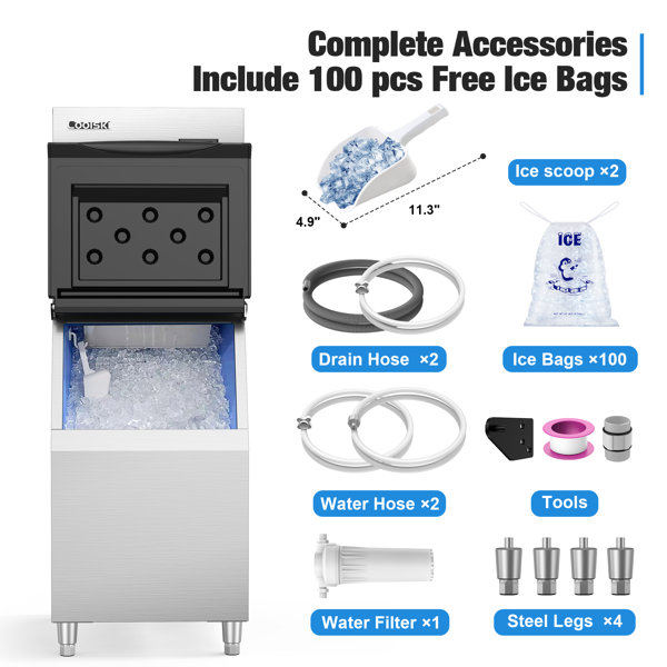 Coolski Commercial Ice Machine 450 Lb. Daily Production Clear Cube Ice ...