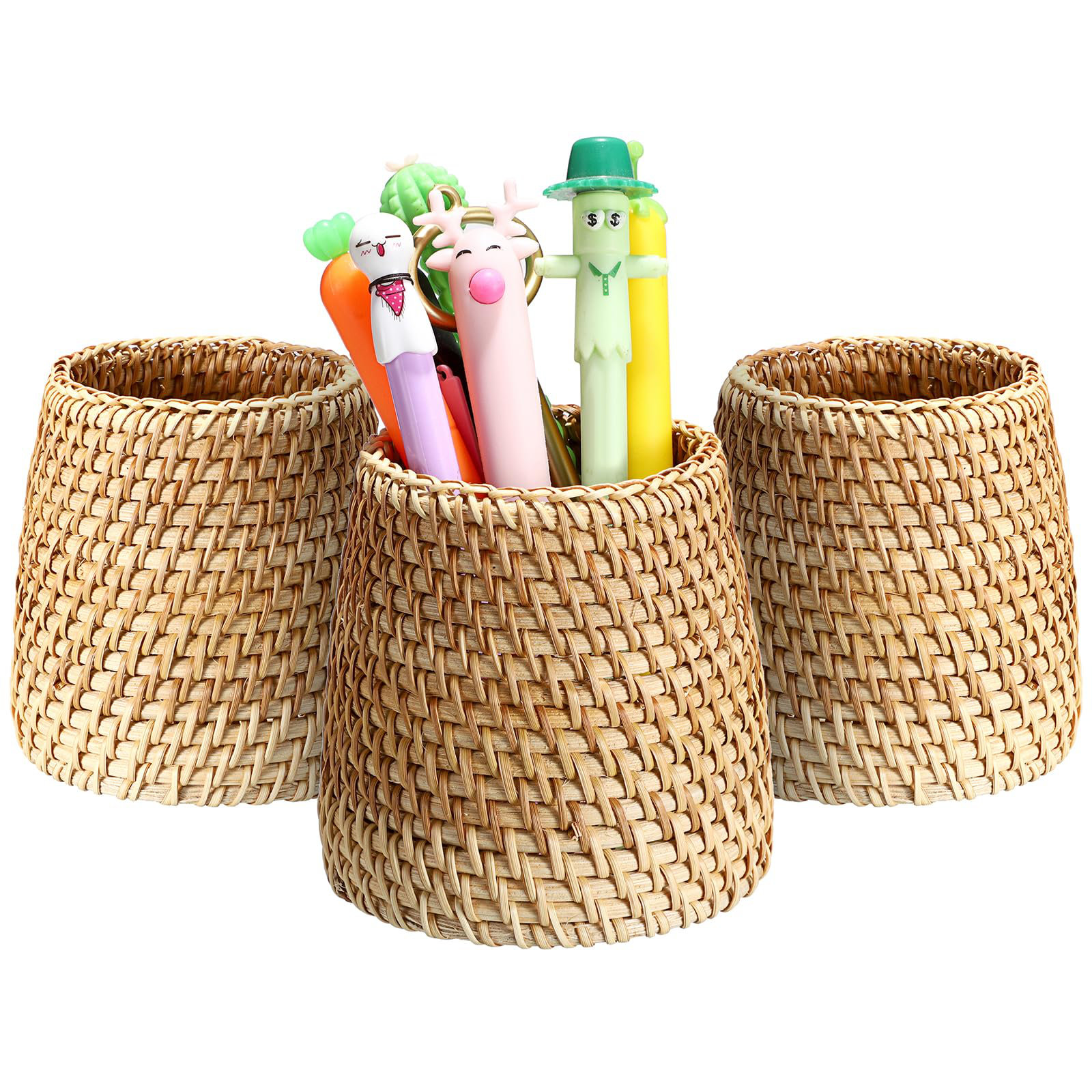 George Oliver 3-Pack Rattan Pencil Holder, Handmade Desk Pencil Holder ...