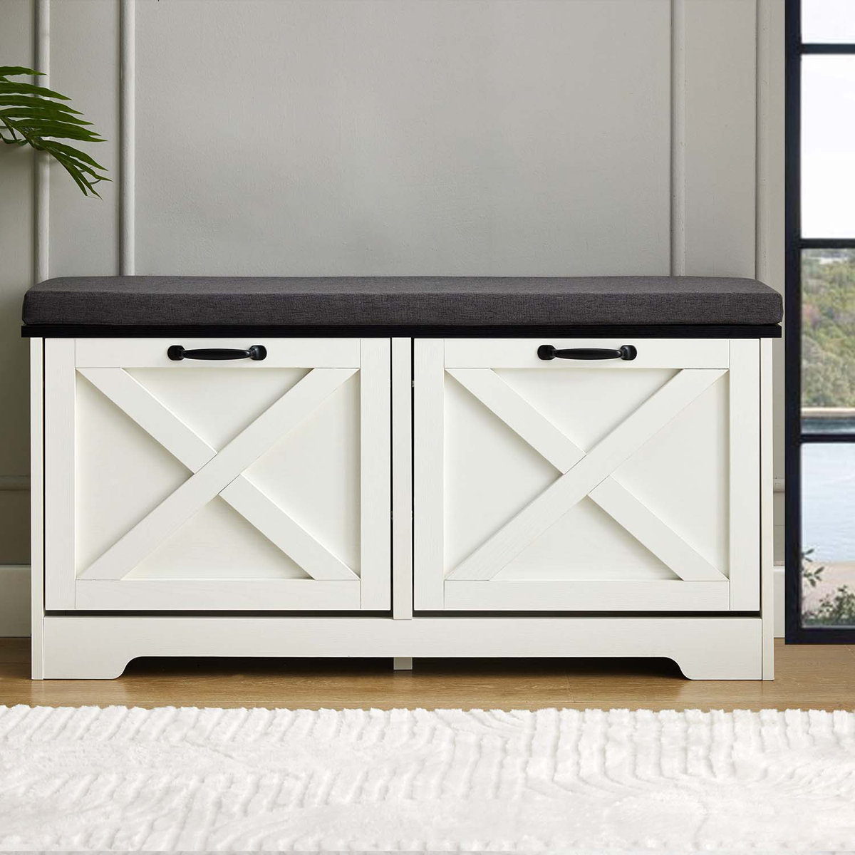 Gracie Oaks Shoe Storage Bench, Shoe Bench With Cushion Seat, Shoe Rack ...