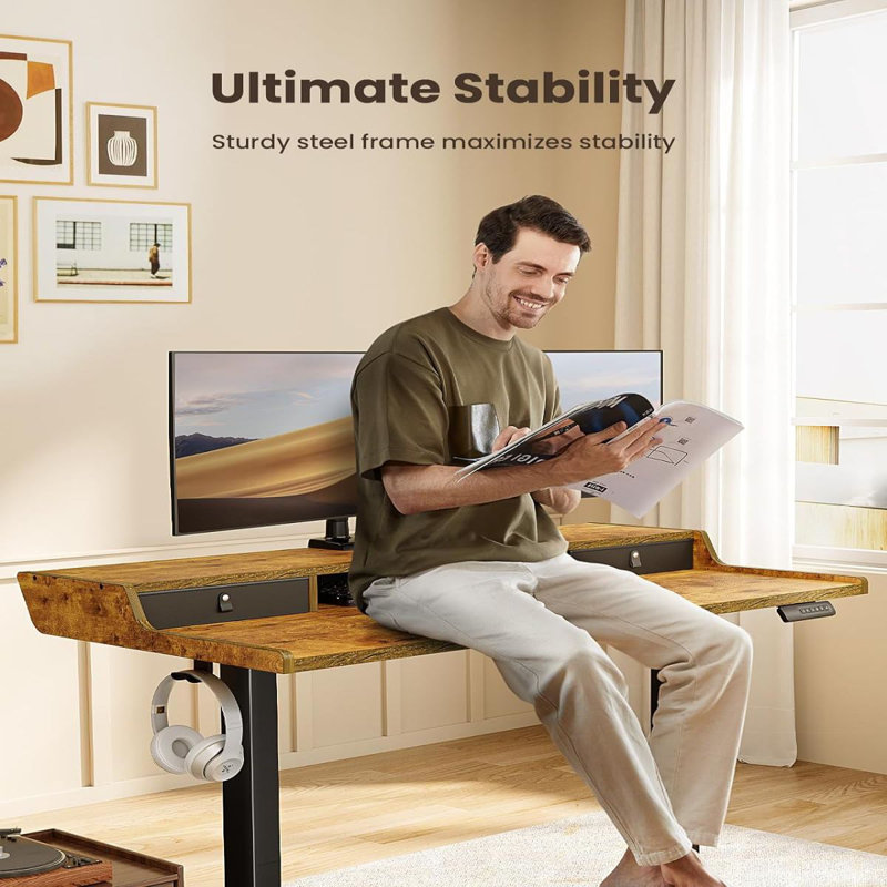 Inbox Zero Ergonomic Electric Standing Desk With Drawers: Adjustable ...