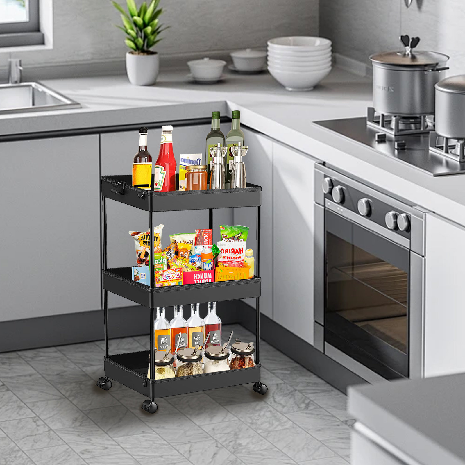 Rebrilliant 3-Tier Rolling Storage Cart,Multi-Purpose Shelves For ...