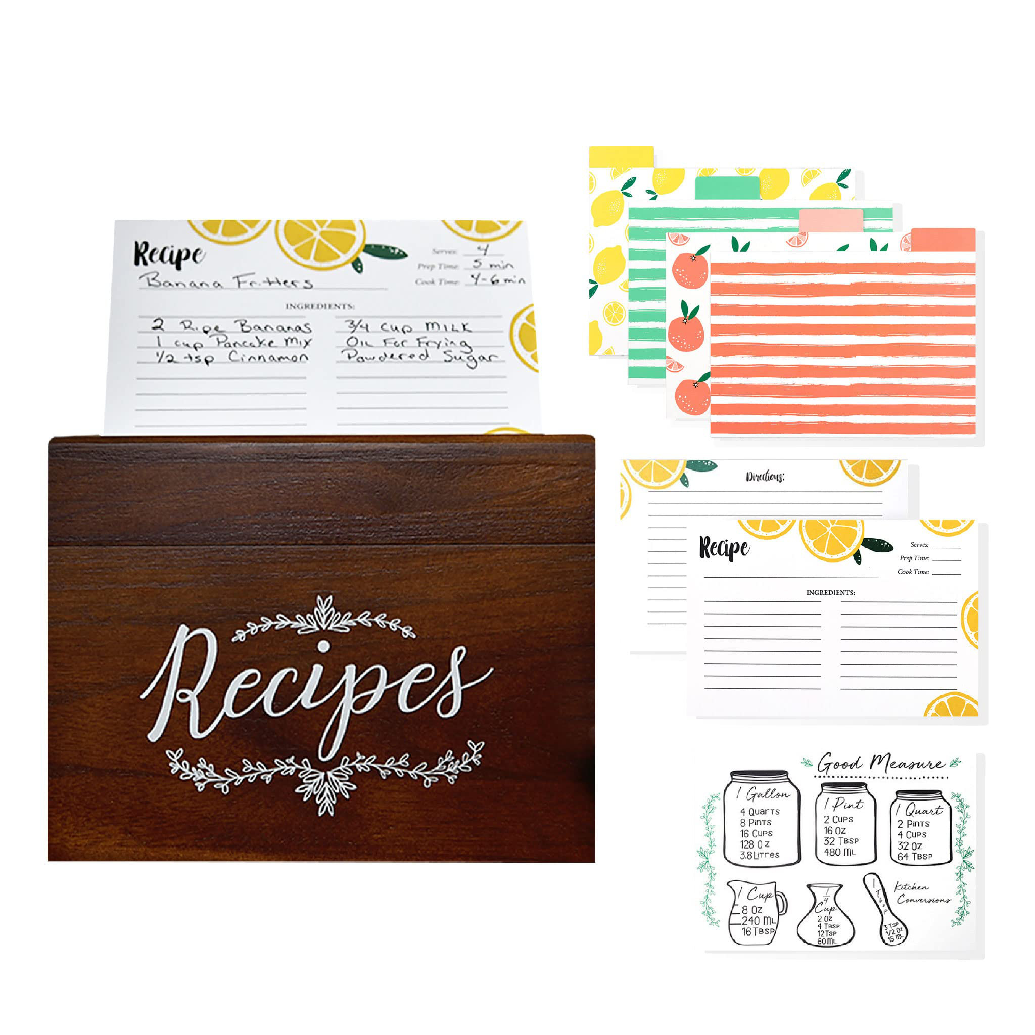 BOJUNTAN Wooden Recipe Box With Cards And Dividers | Farmhouse Recipe ...
