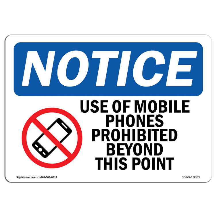 SignMission Notice - Use of Mobile Phones Prohibited Sign with Symbol ...