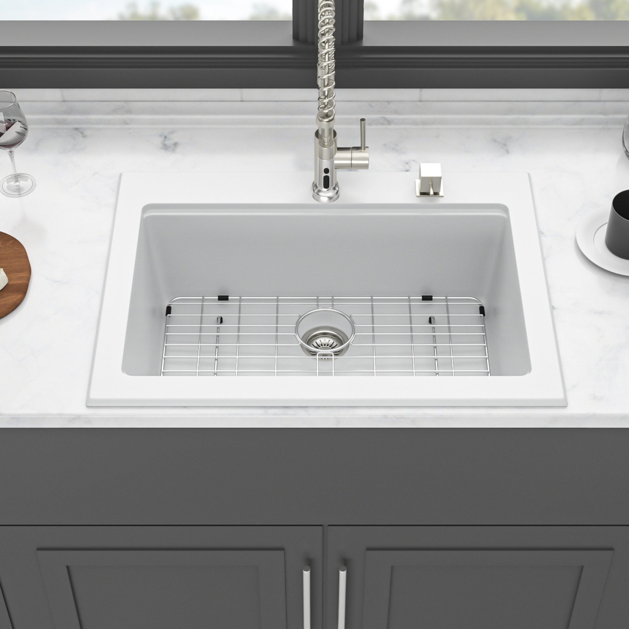 CANJUN Elegant White Quartz Stone Kitchen Sink For Modern Homes With ...