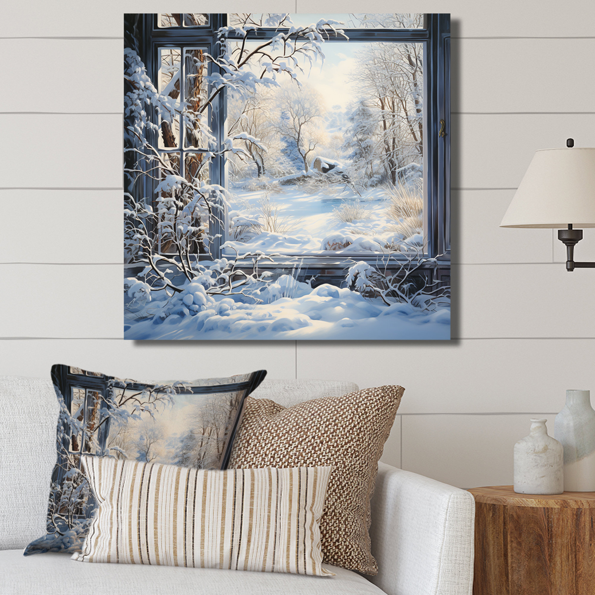 Millwood Pines Winter River Window View I - Winter Landscape Wall Art ...