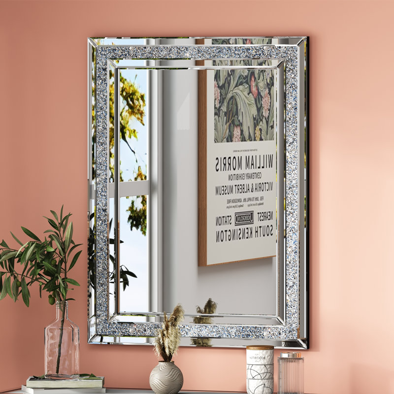 Everly Quinn Faustine Crystal Accent Rectangle Glass Wall Mirror ...