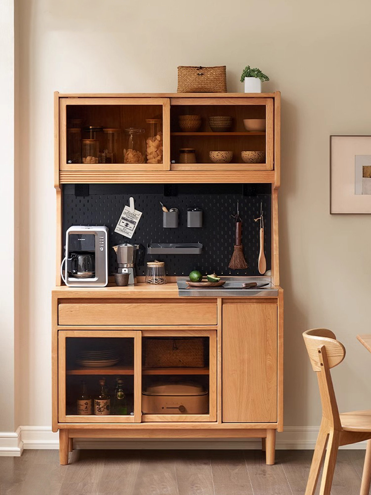 HOBULT Solid Wood Food Cabinet Vintage Kitchen Storage Cabinet Large ...