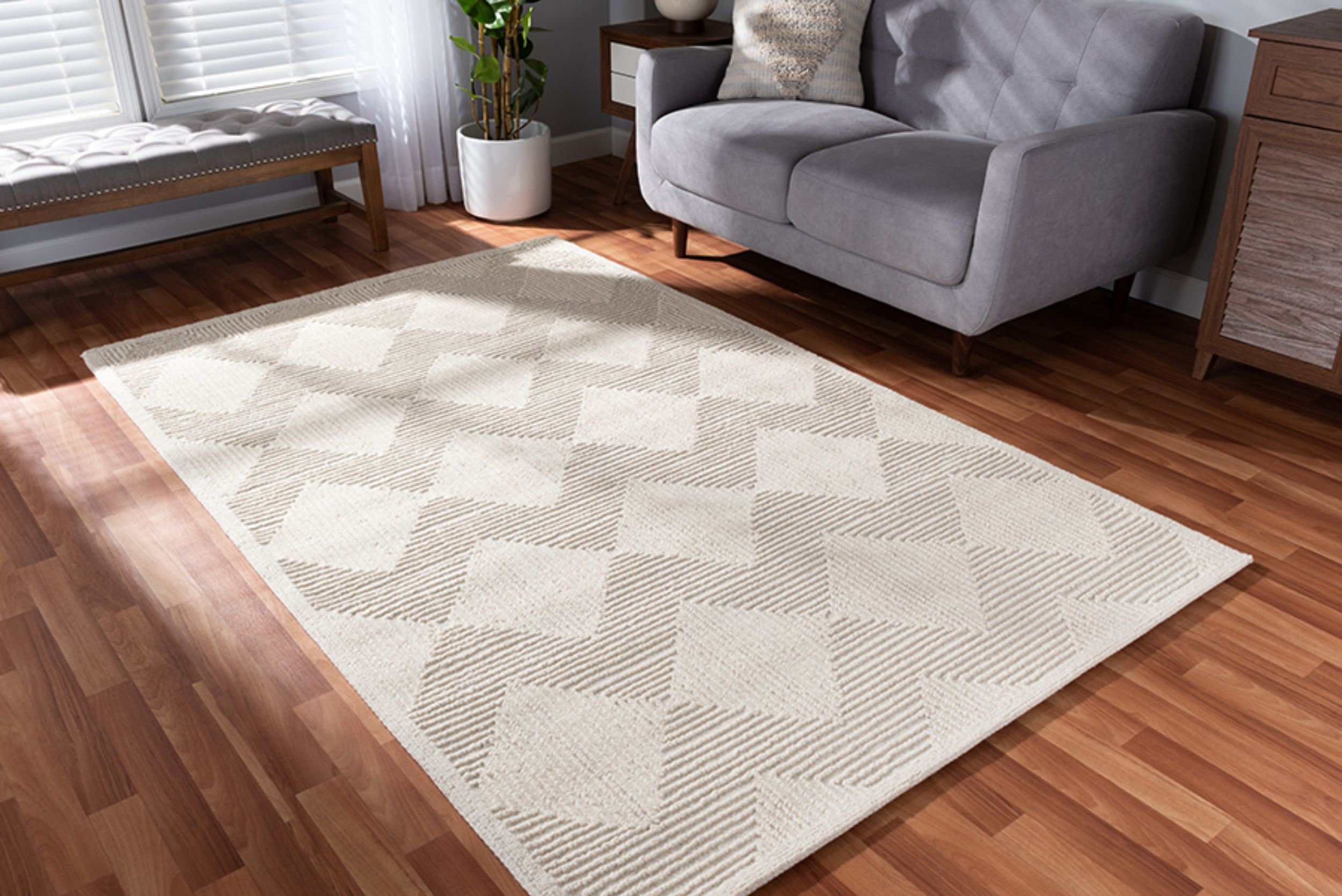 Corrigan Studio® Modern Contemporary Home Office Area Rug Ivory Finish ...