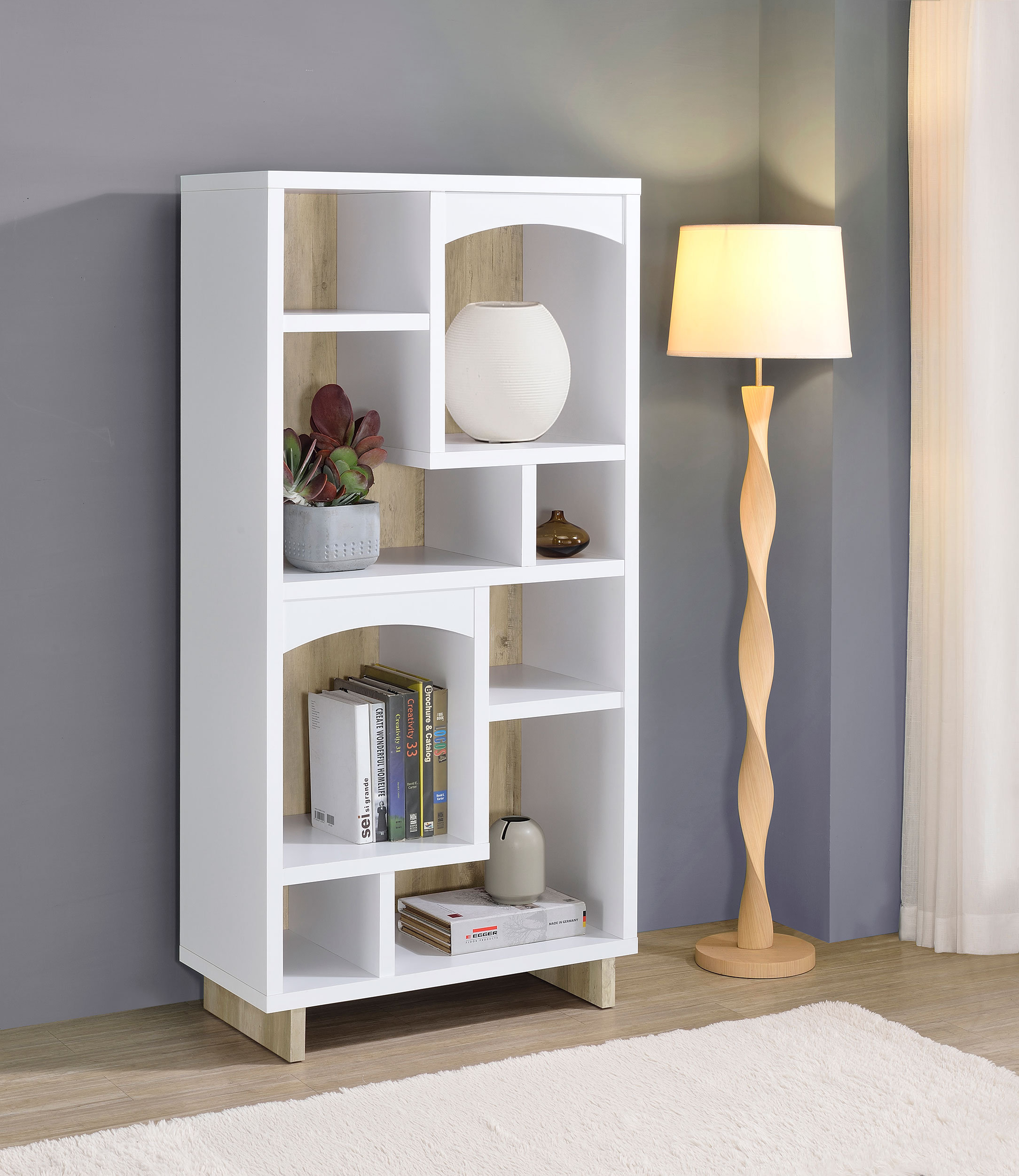 Latitude Run® Hafford 65-Inch 6-Shelf Bookcase White And Distressed ...