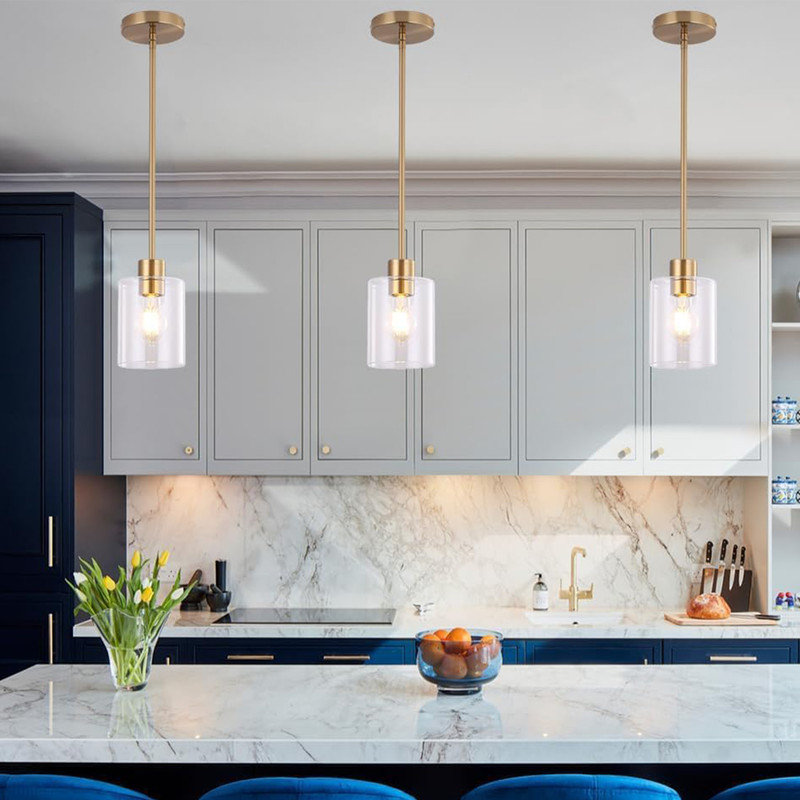 Everly Quinn 4 Inch Pendant Lights Kitchen Island - Gold Clear Glass ...