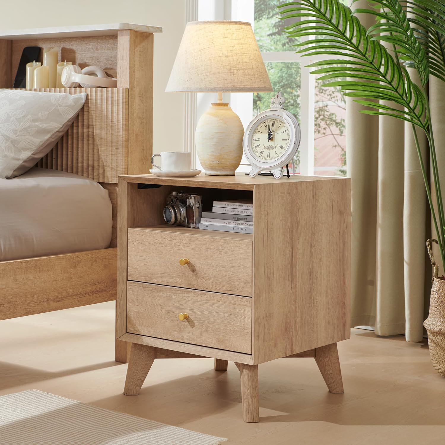 George Oliver Williams Retro Nightstand with Charging Station, Mid ...