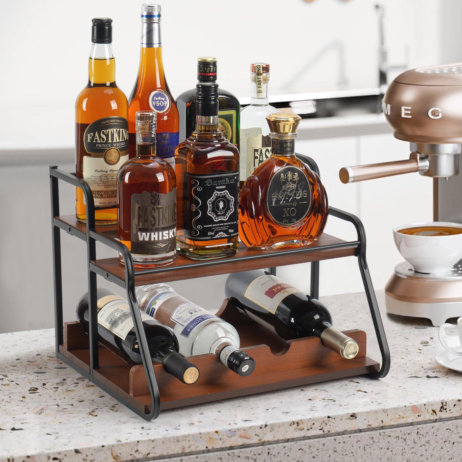17 Stories Liquor Bottle Display Shelf, Coffee Syrup Rack Organizer ...