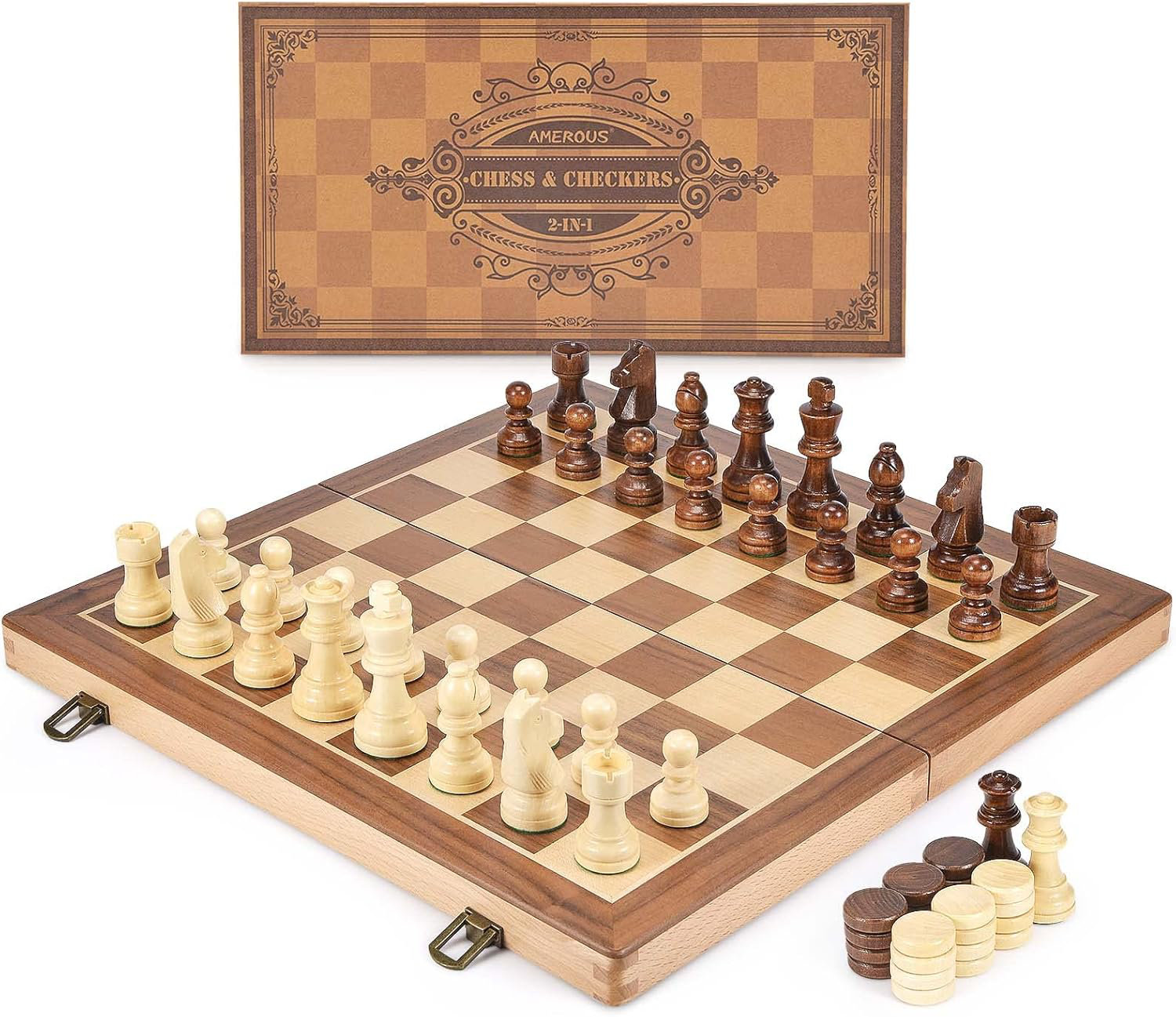 Phantoscope 15 Inches Wooden Chess & Checkers Set With Upgraded ...