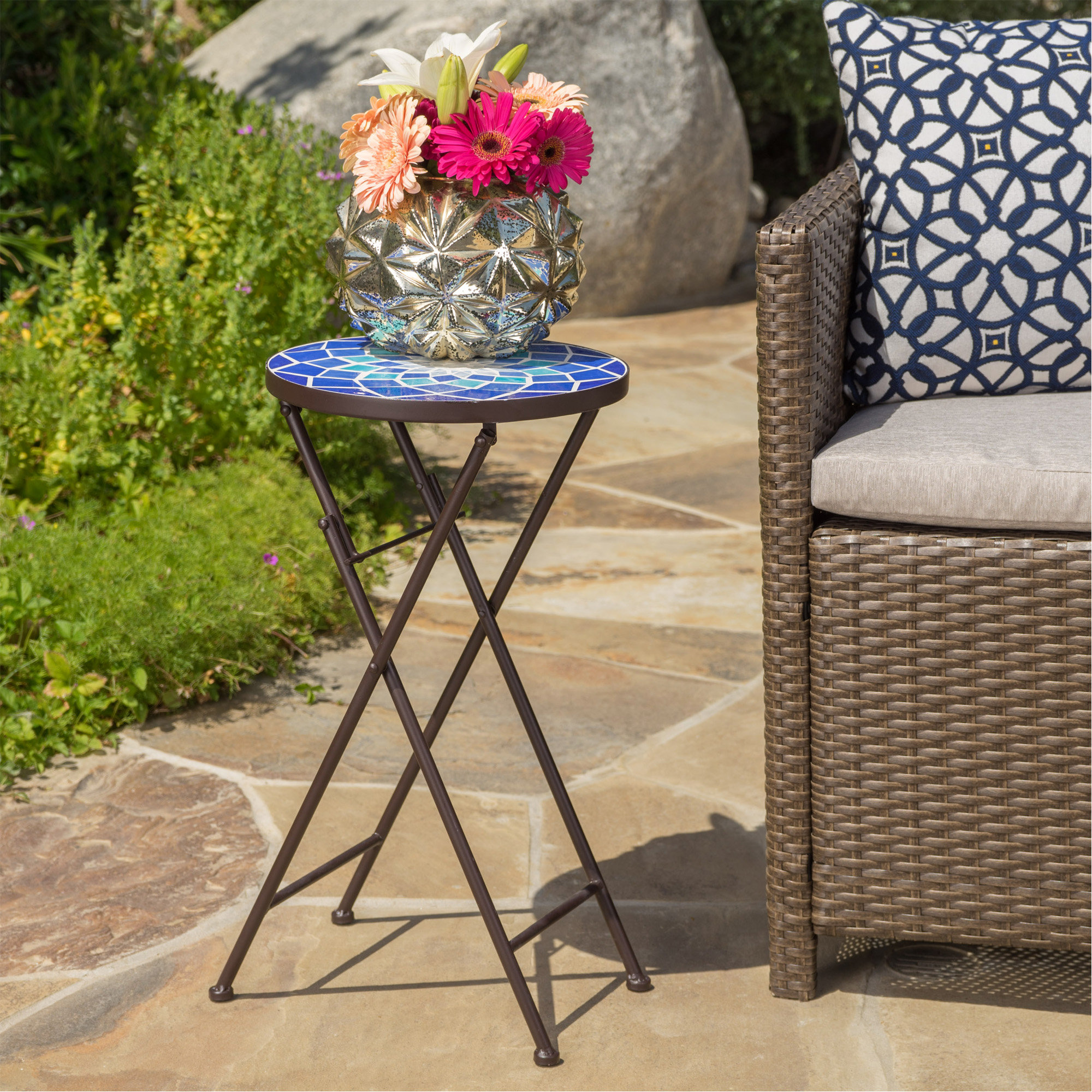 Bungalow Rose Versatile Folding Patio Accent Table For Outdoor ...