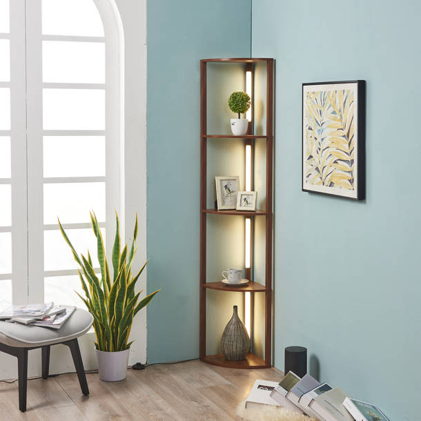 Orren Ellis 64" Fancy Edge Corner Display Floor Lamp with Shelves and 3 ...