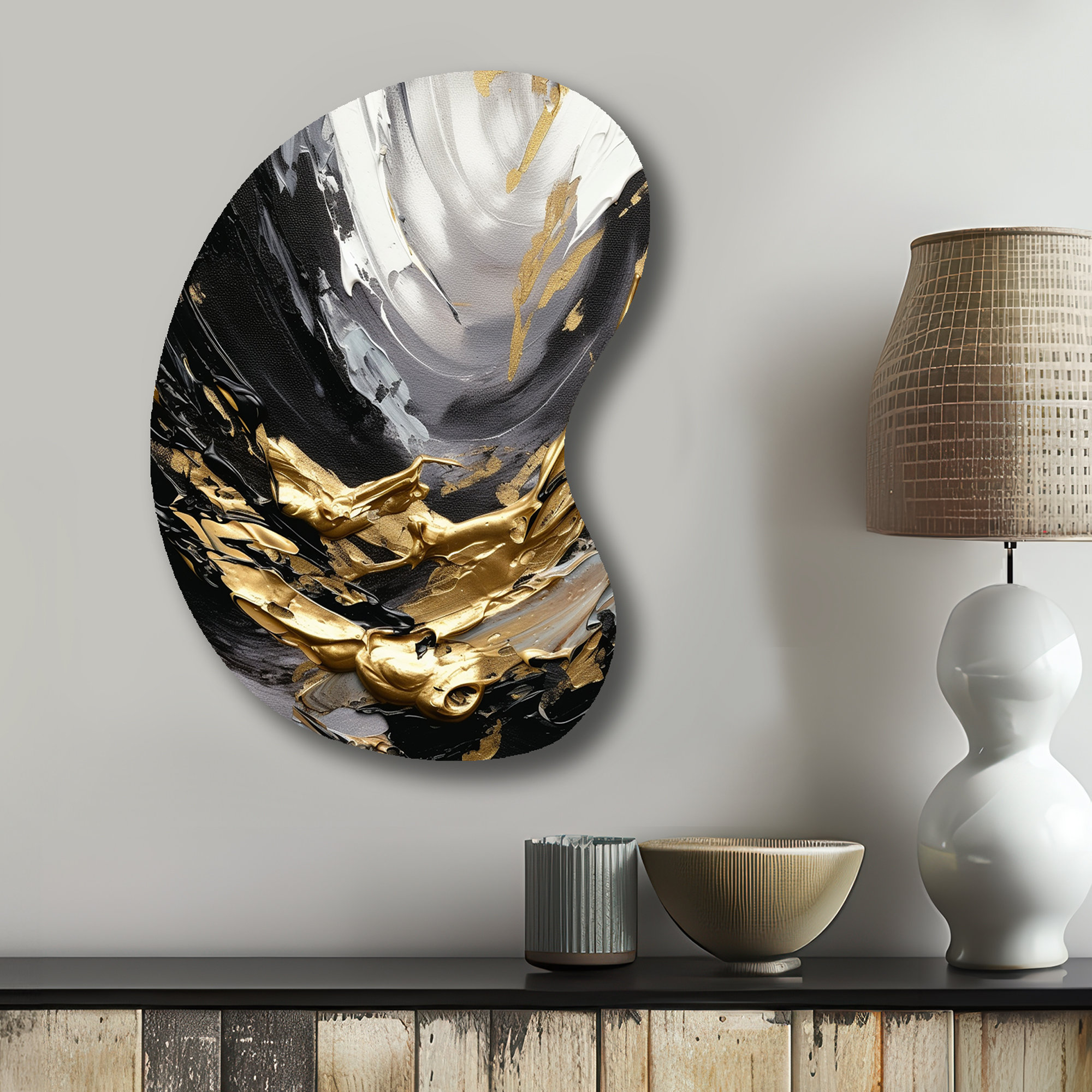 Design Art Golden Wave Reflections VIII - Abstract Boom Shape ...