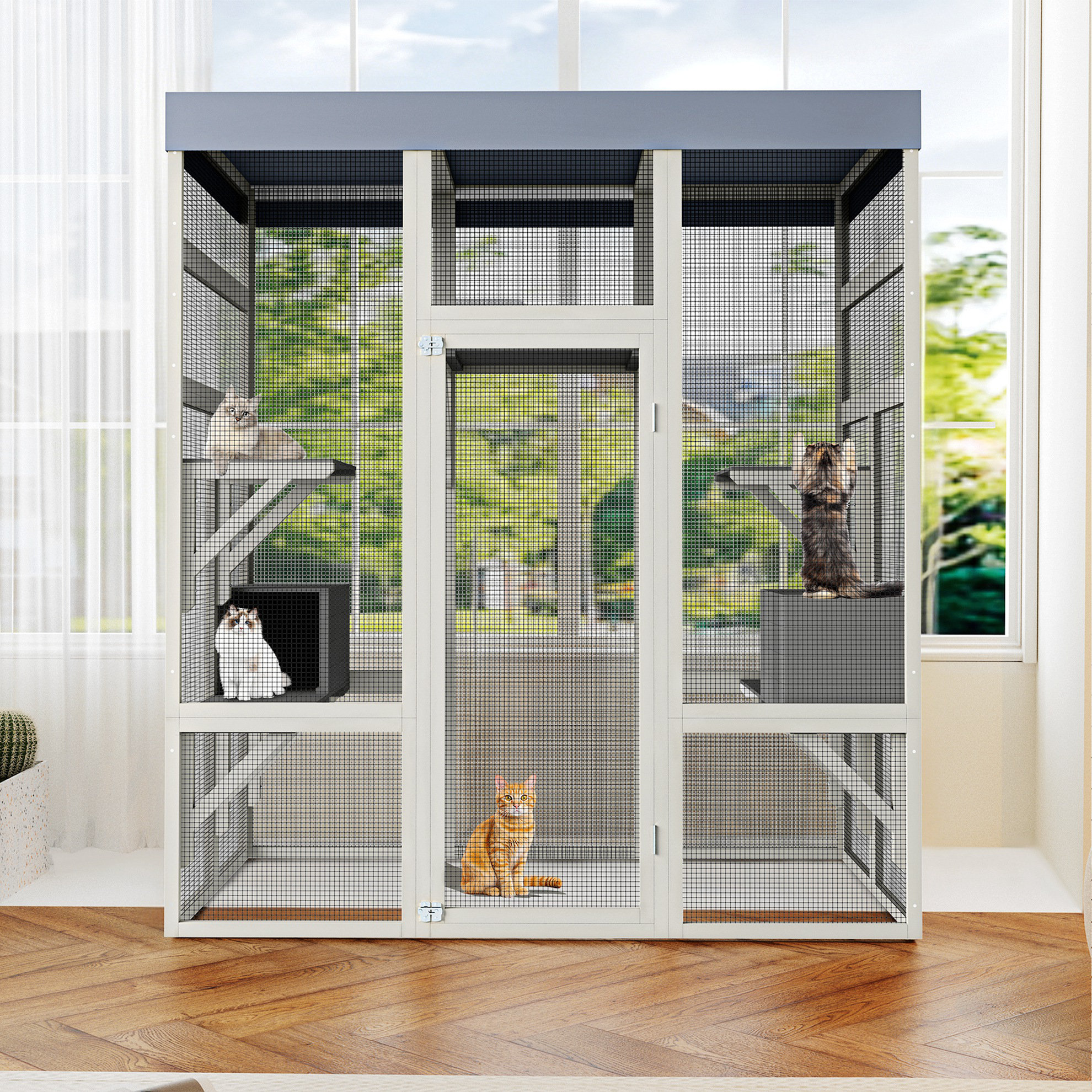 weixunguang 62.6" Outdoor Wooden Catio For Cats, Large Cat Enclosure ...