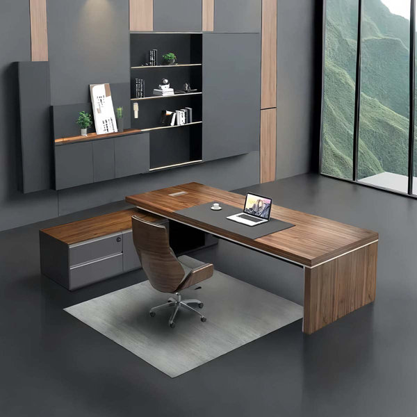 Latitude Run® Iser Office computer desk, walnut and dark grey modern ...