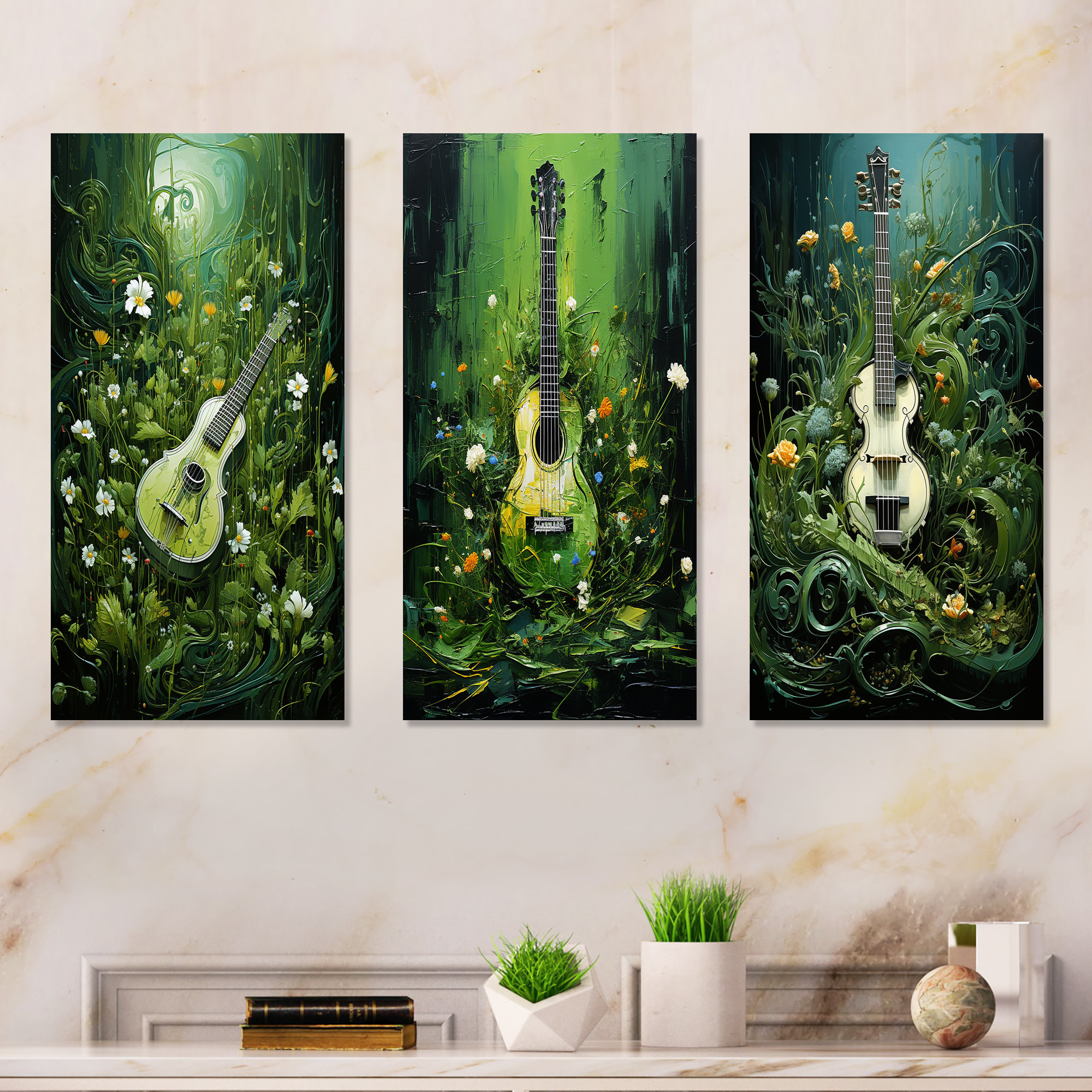 Red Barrel Studio® Music Guitar Meadows Grass Green - Music Wall Art ...