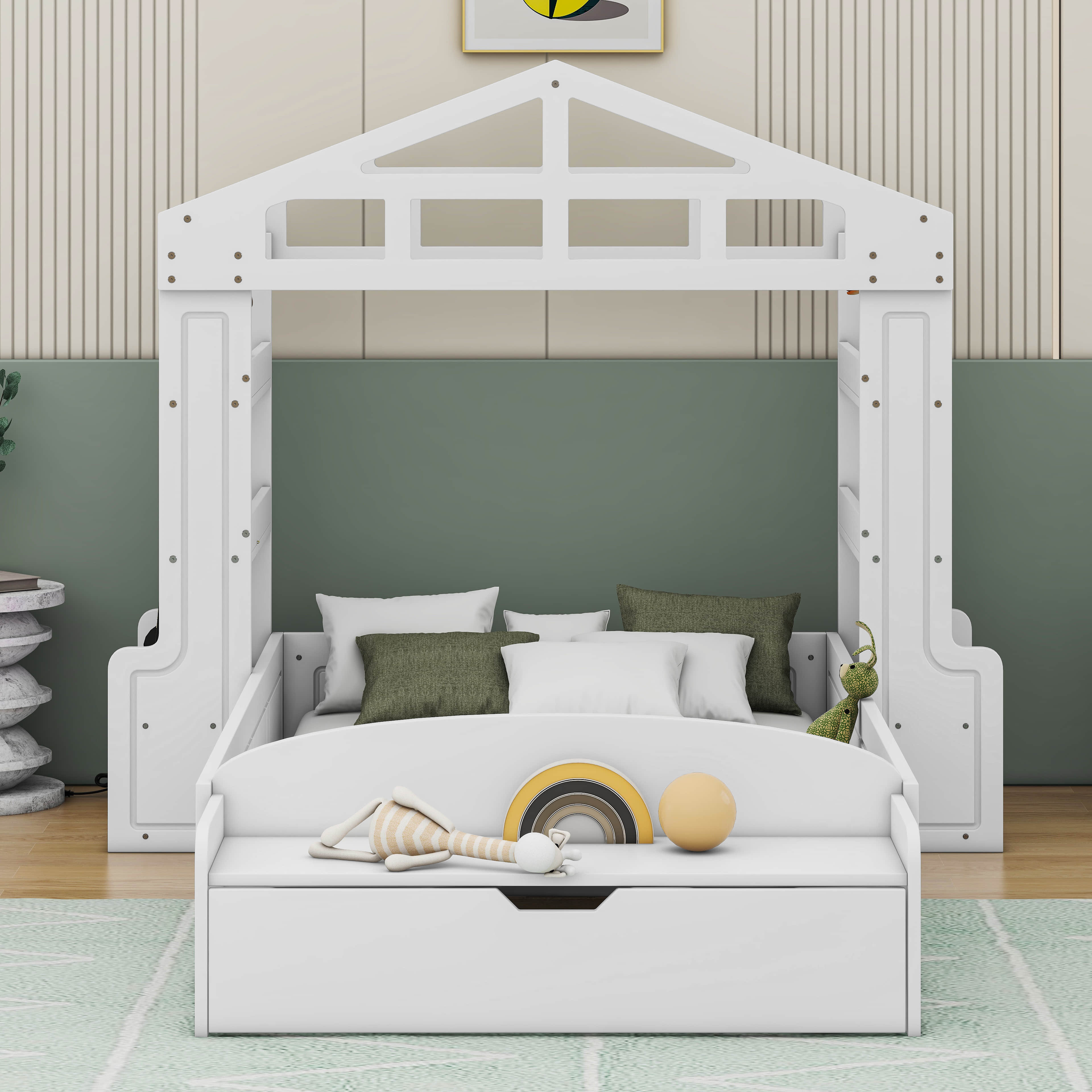 Cosmic Twin Size House Bed with Bench, Socket and Shelves | Wayfair