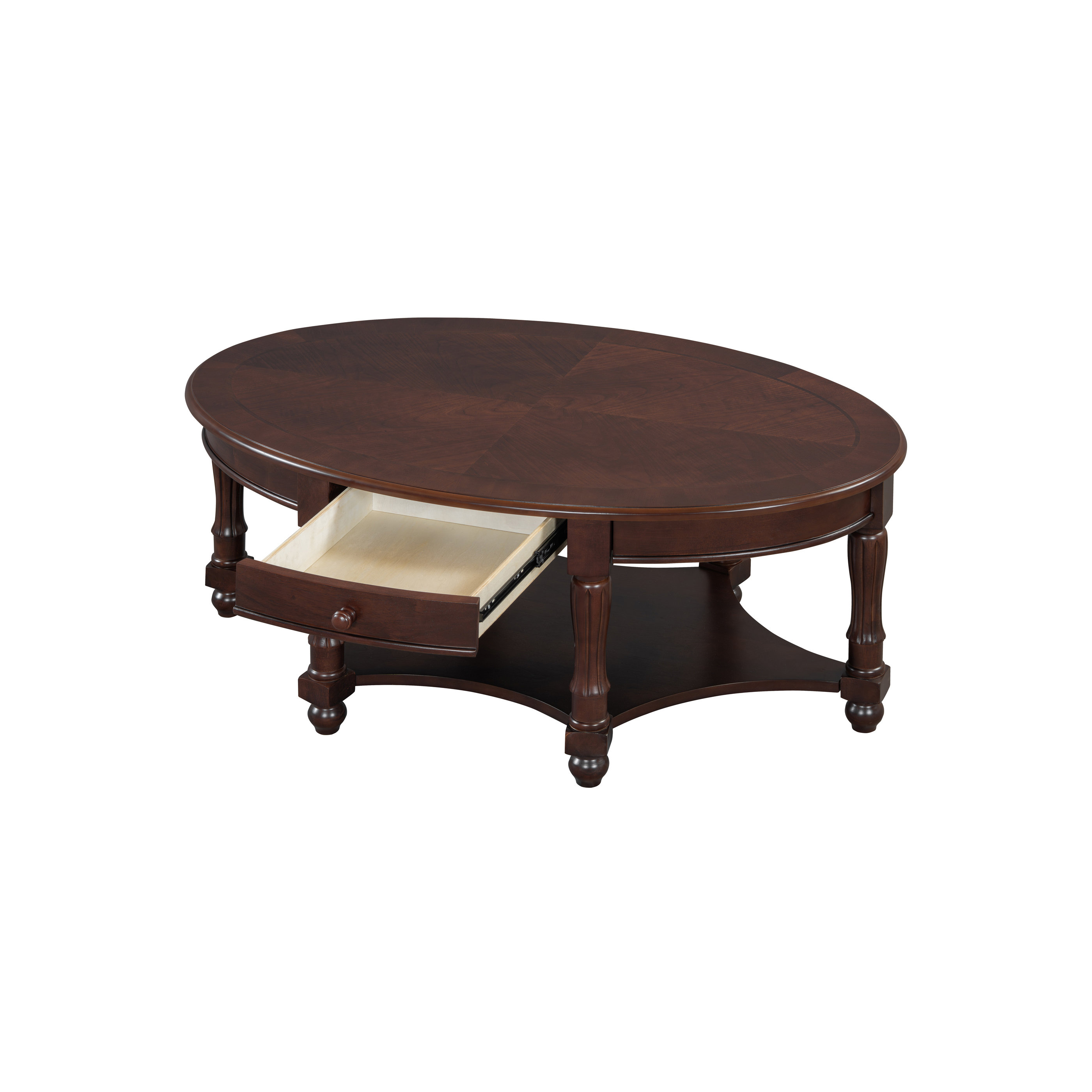 Alcott Hill® Vintage Oval Coffee Table with Drawer and Storage Shelf ...