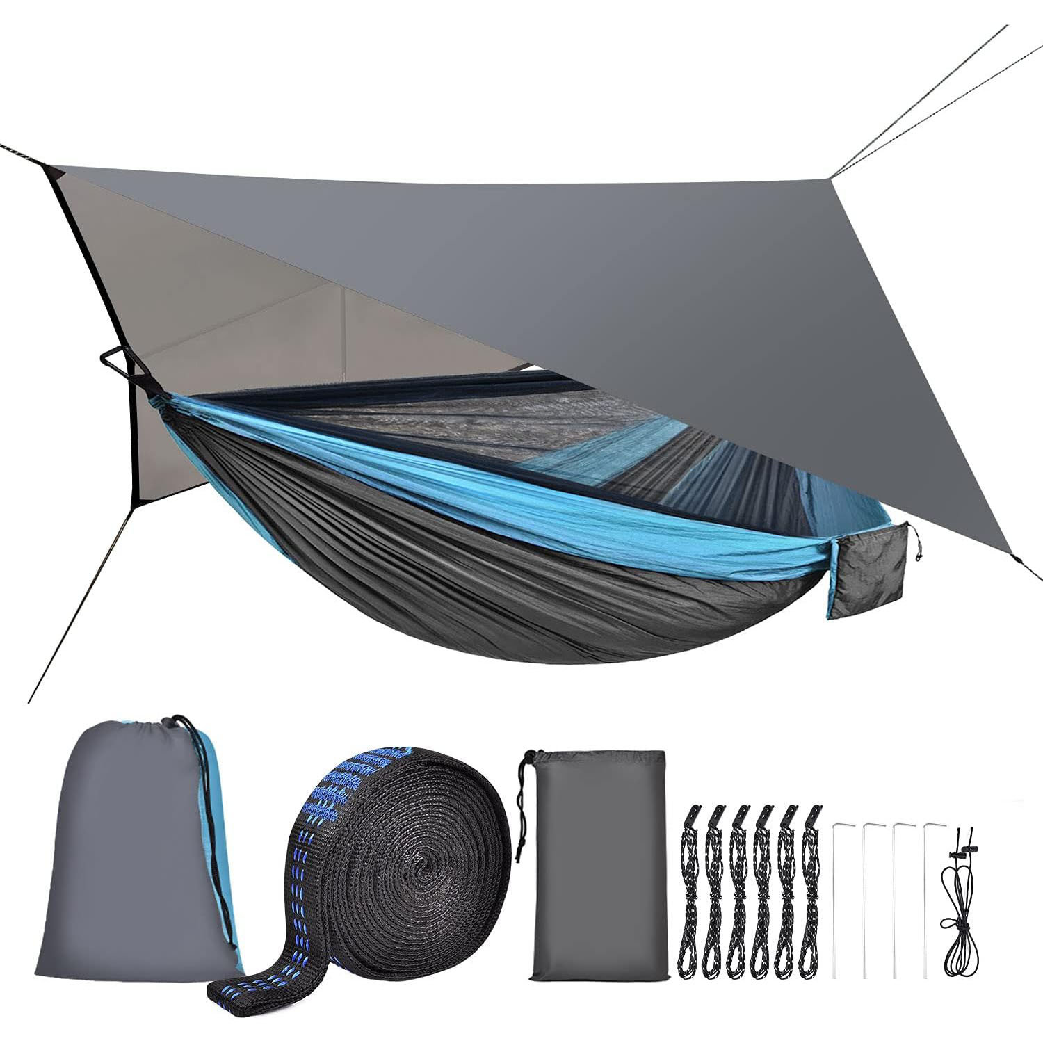 BINO Camping Hammock With Mosquito Net Rain Fly Heavy Duty Tree Strap ...