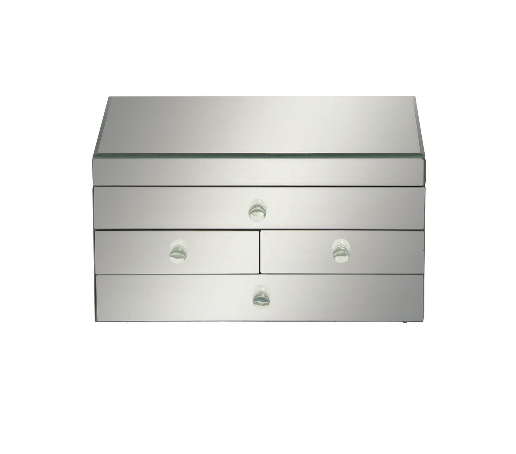 House of Hampton® Glass Mirrored 4 Drawer Decorative Silver Jewelry Box ...