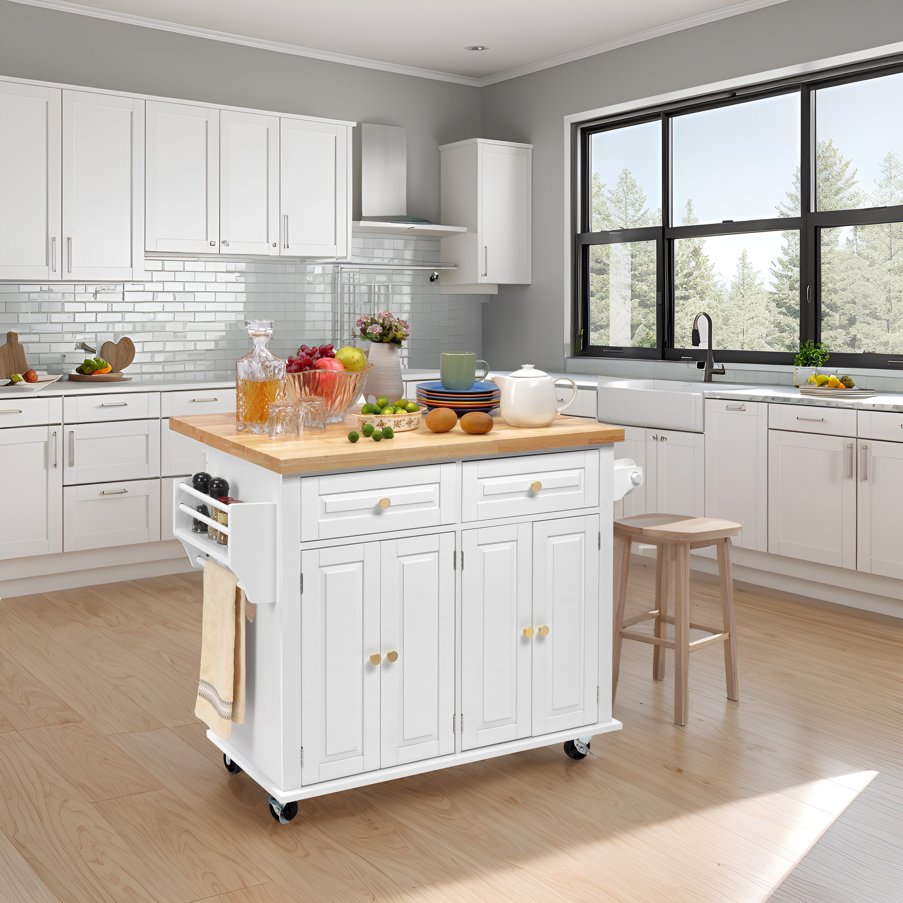 Winston Porter Rolling Kitchen Island With Drop Leaf, 43.3" Portable ...