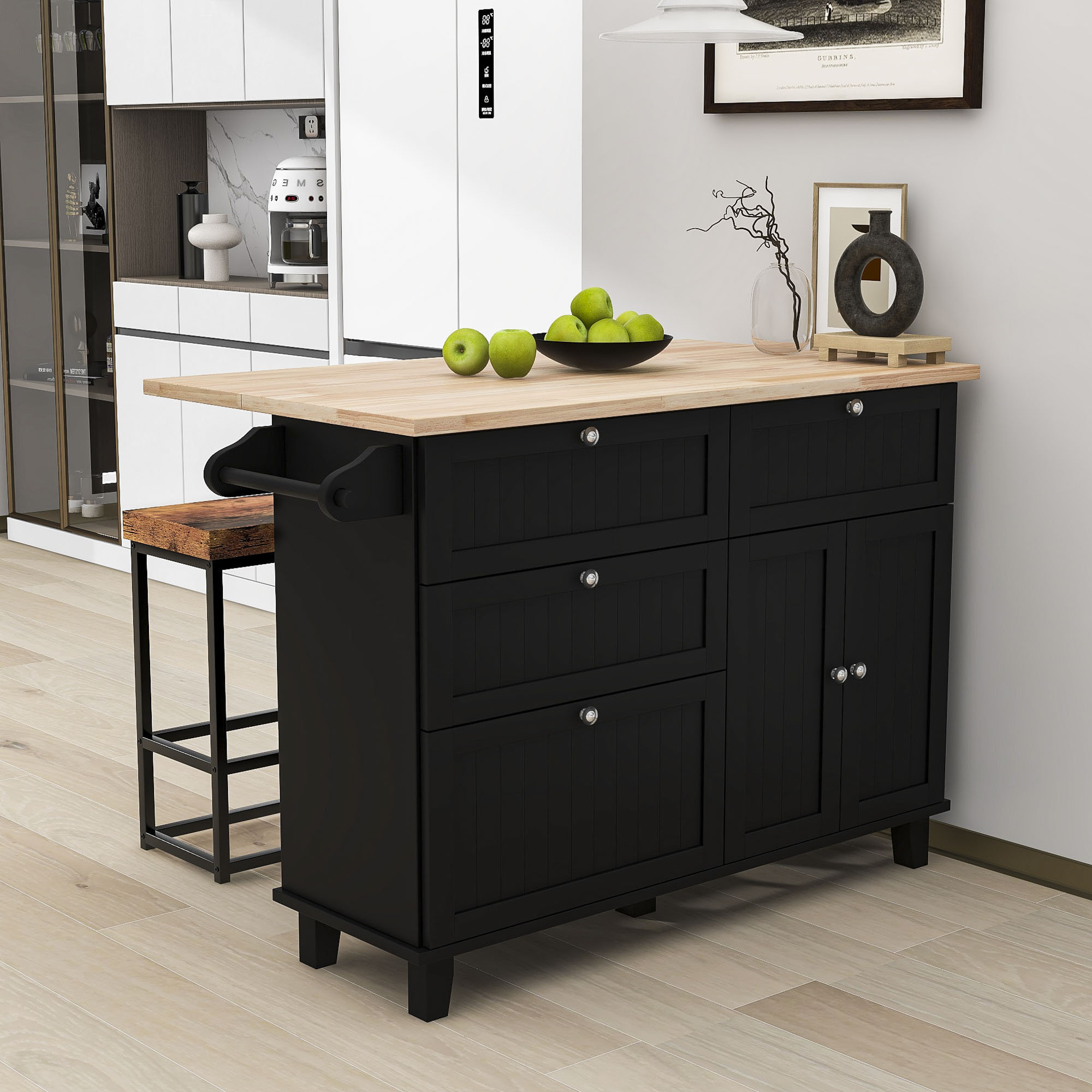 Red Barrel Studio Rijwana 4 Drawers Kitchen Island Set With Drop Leaf ...