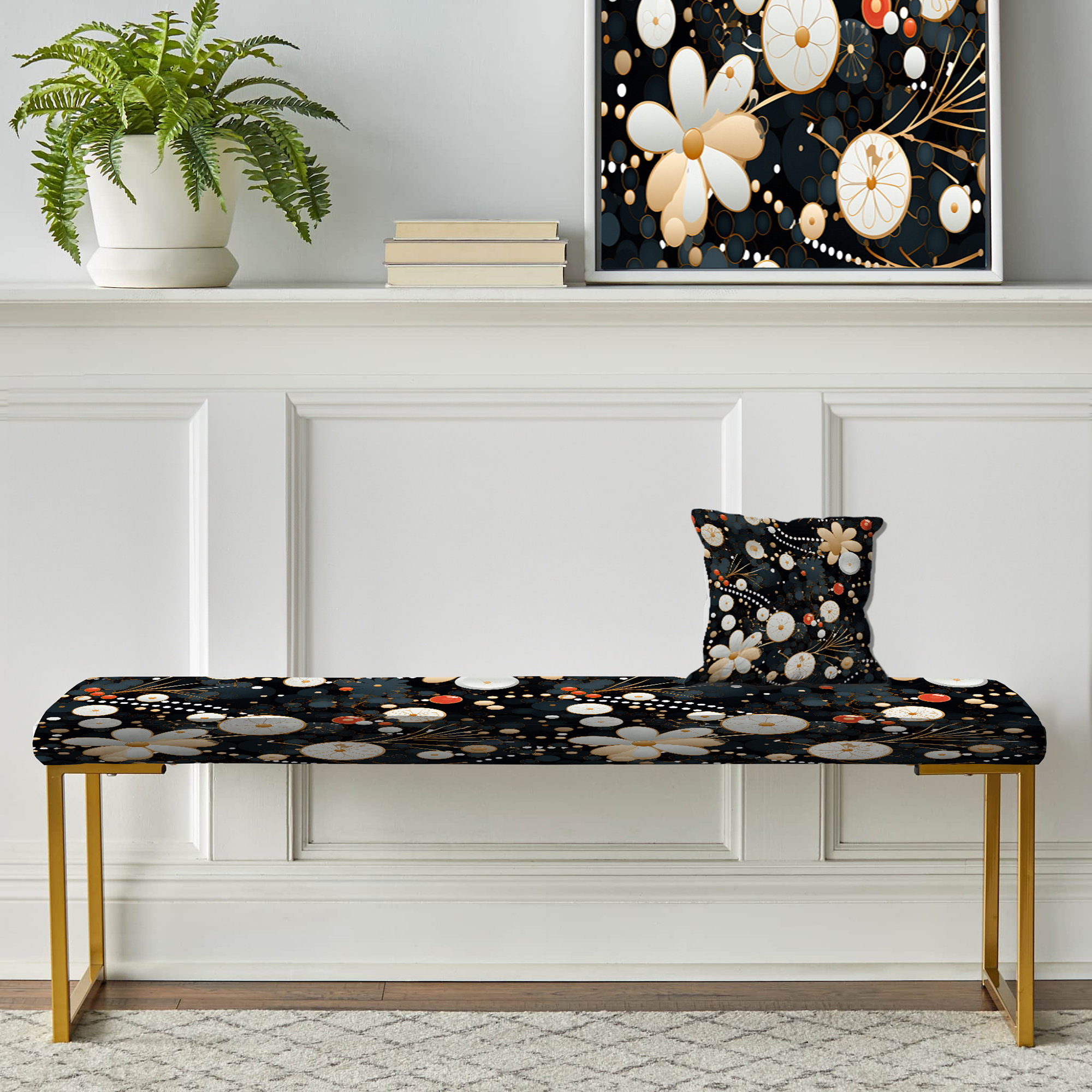 Design Art White Flower Polka Dot Explosion - Polka Dots Upholstered ...