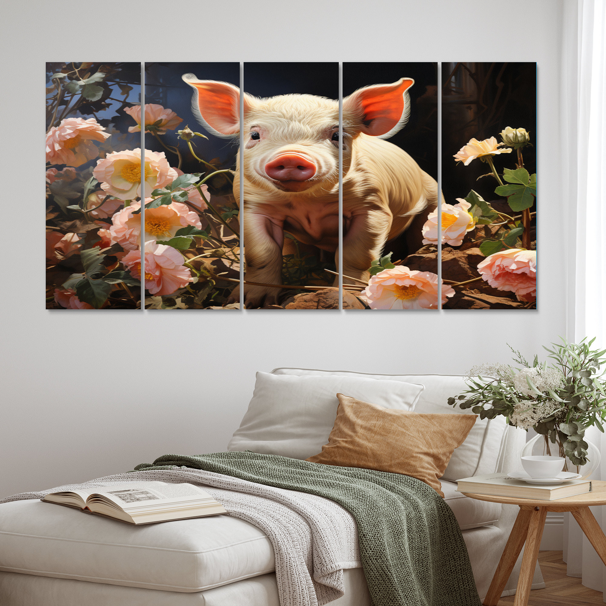 Rosalind Wheeler Pink Pig Joyful Oinker - Animals Wall Art Living Room ...
