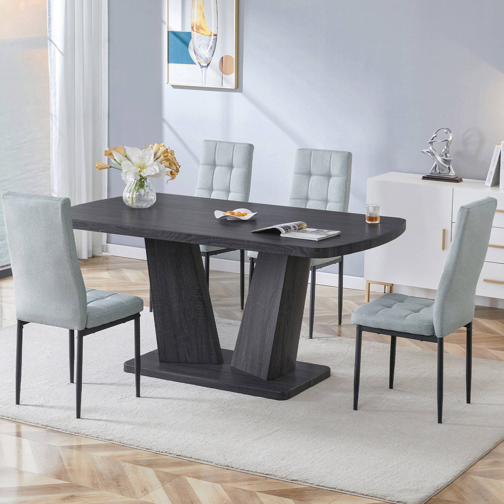 Ivy Bronx Modern Kitchen Dining Table And Upholstered Dining Chairs For ...