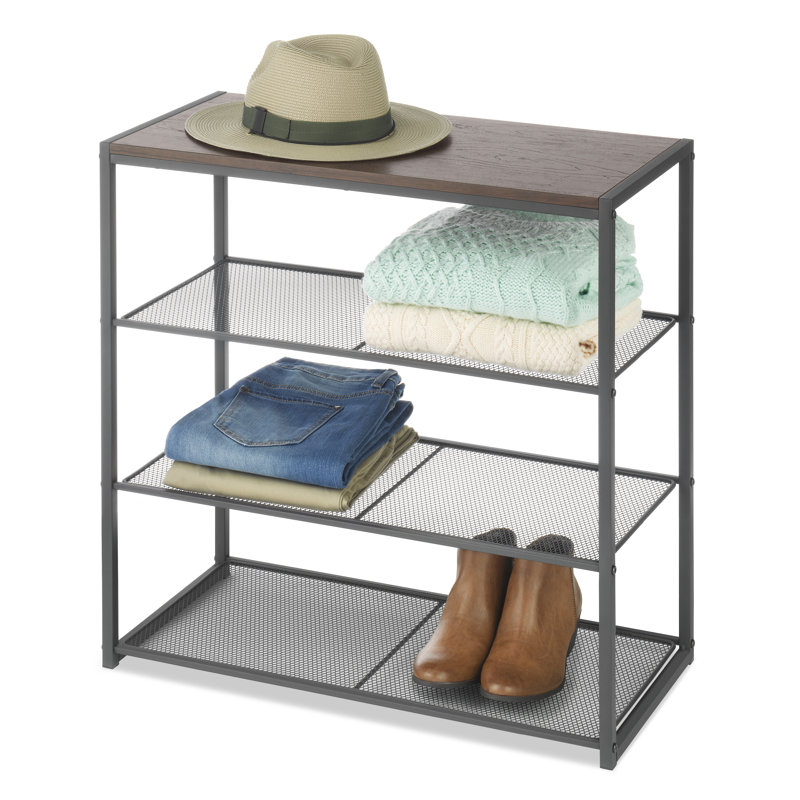 Rebrilliant 4-Tier Wood & Metal Mesh Shelf | Wayfair