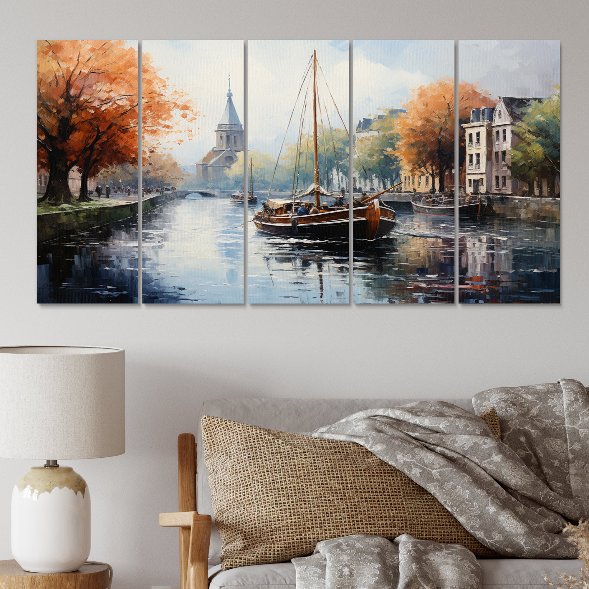 Design Art Orange Canal Waterways Pointillism I - Canals Metal Wall ...
