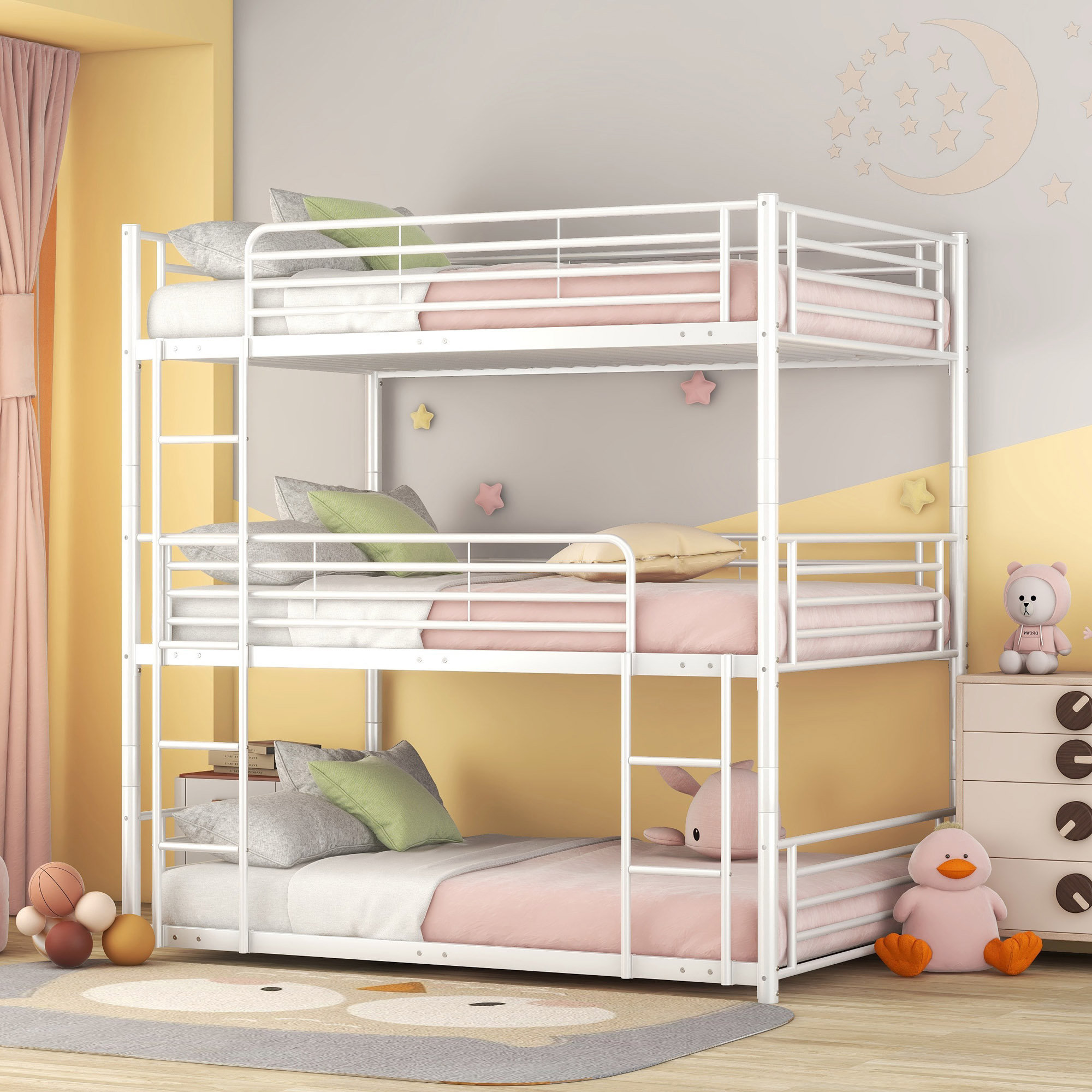Isabelle & Max™ Full-Full-Full Triple Bed with Built-in Ladder, Divided ...