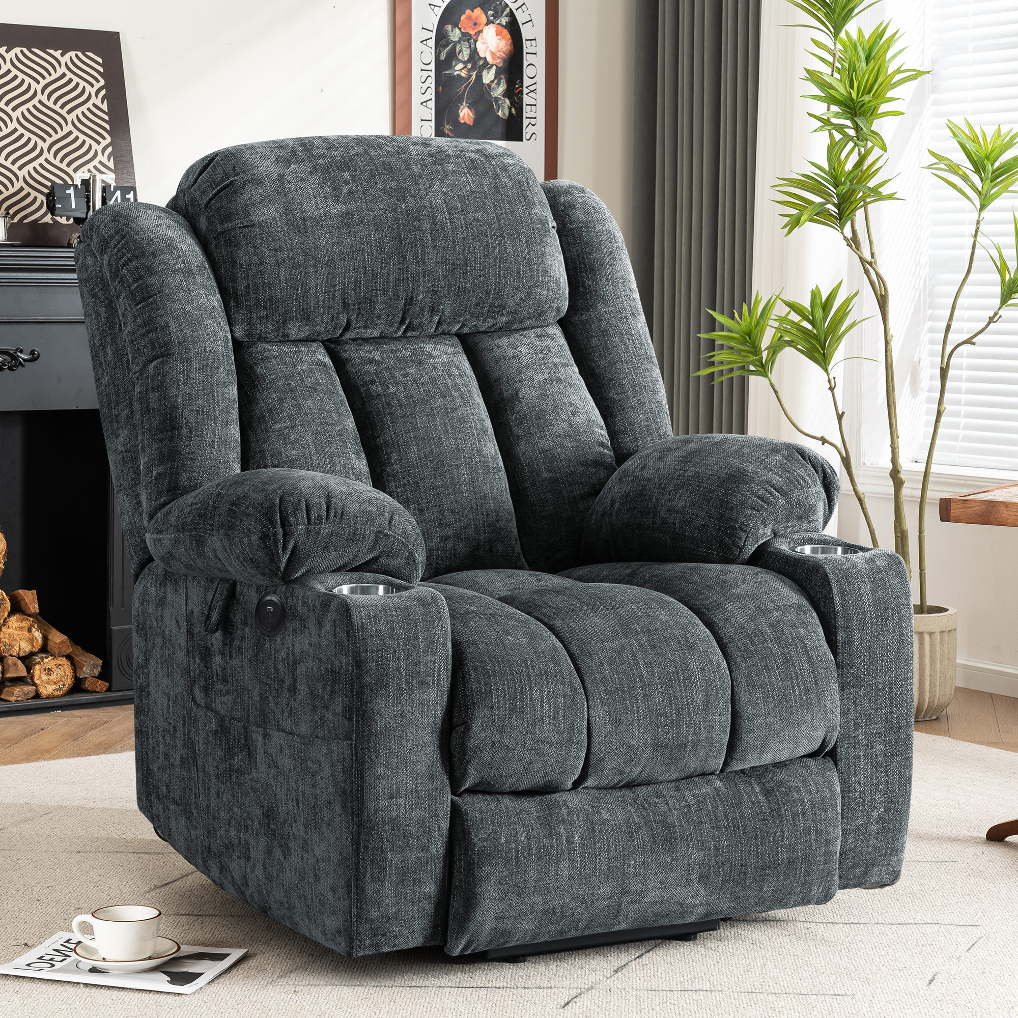 Mercer41 Large Dual Motor Lay Flat Power Lift Recliners Chair With Heat ...