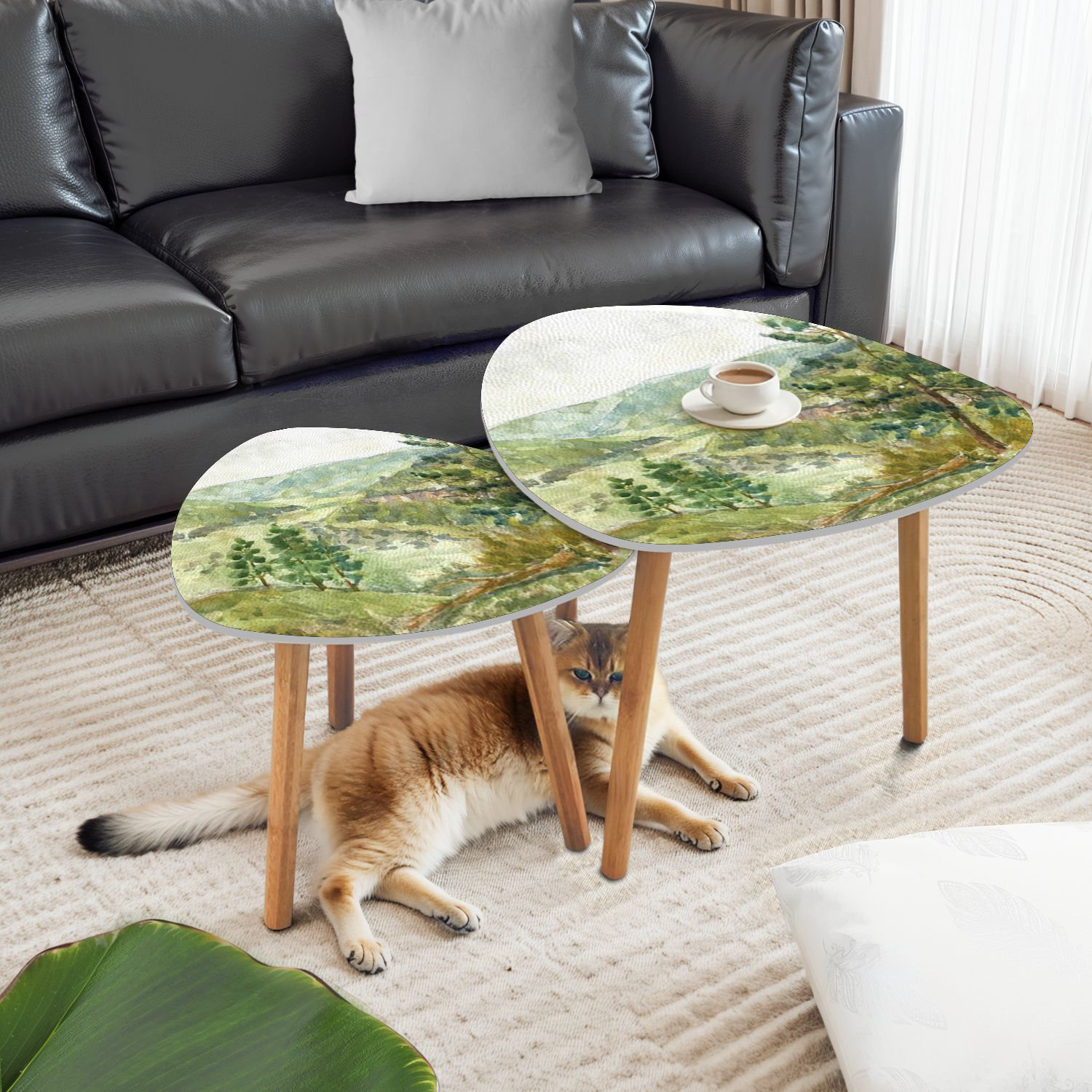 George Oliver Triangle Nesting Coffee Table Set of 2 Pine mountain valley watercolor End Table ...