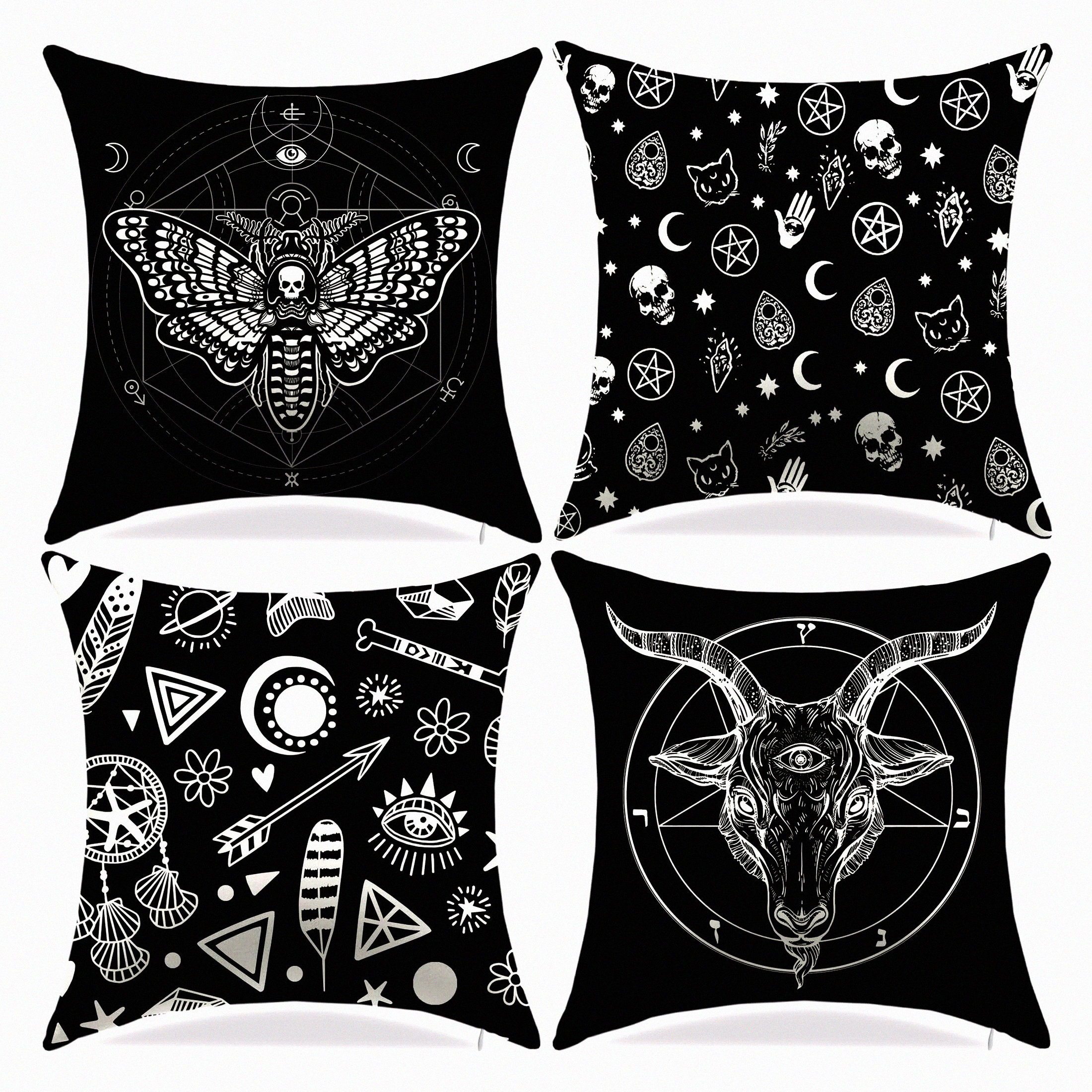 BRBCA Gothic Skull Decor Pillow Covers Set - Spooky Black Home Decor ...