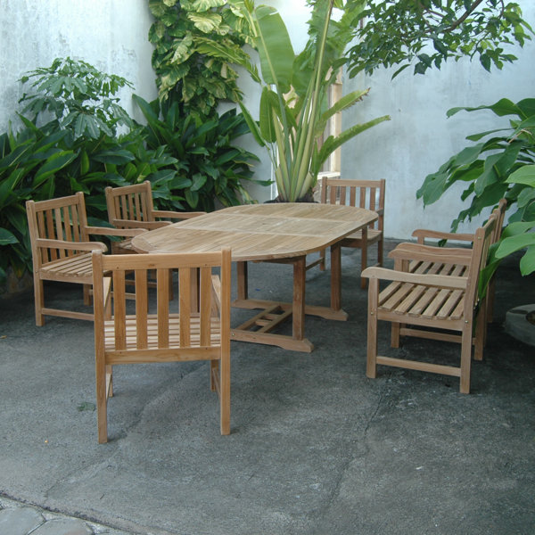 Bayou Breeze Kramer 6 - Person Oval Teak Extendable Outdoor Dining Set ...