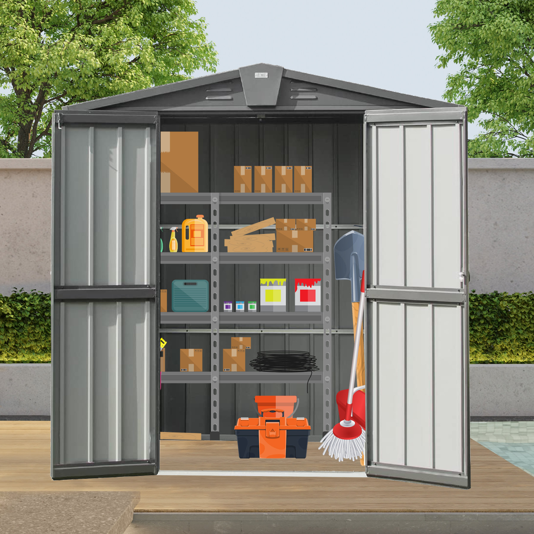Domi Louvered 6 ft. x 4 ft. Dark Grey Metal Shed with Gable Roof ...