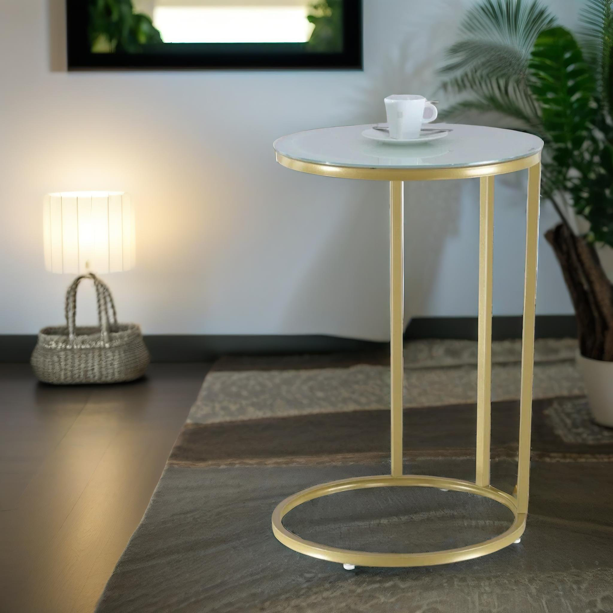 FURNOLD Round C Shaped Side Table with Metal Legs, End Sofa Tables ...