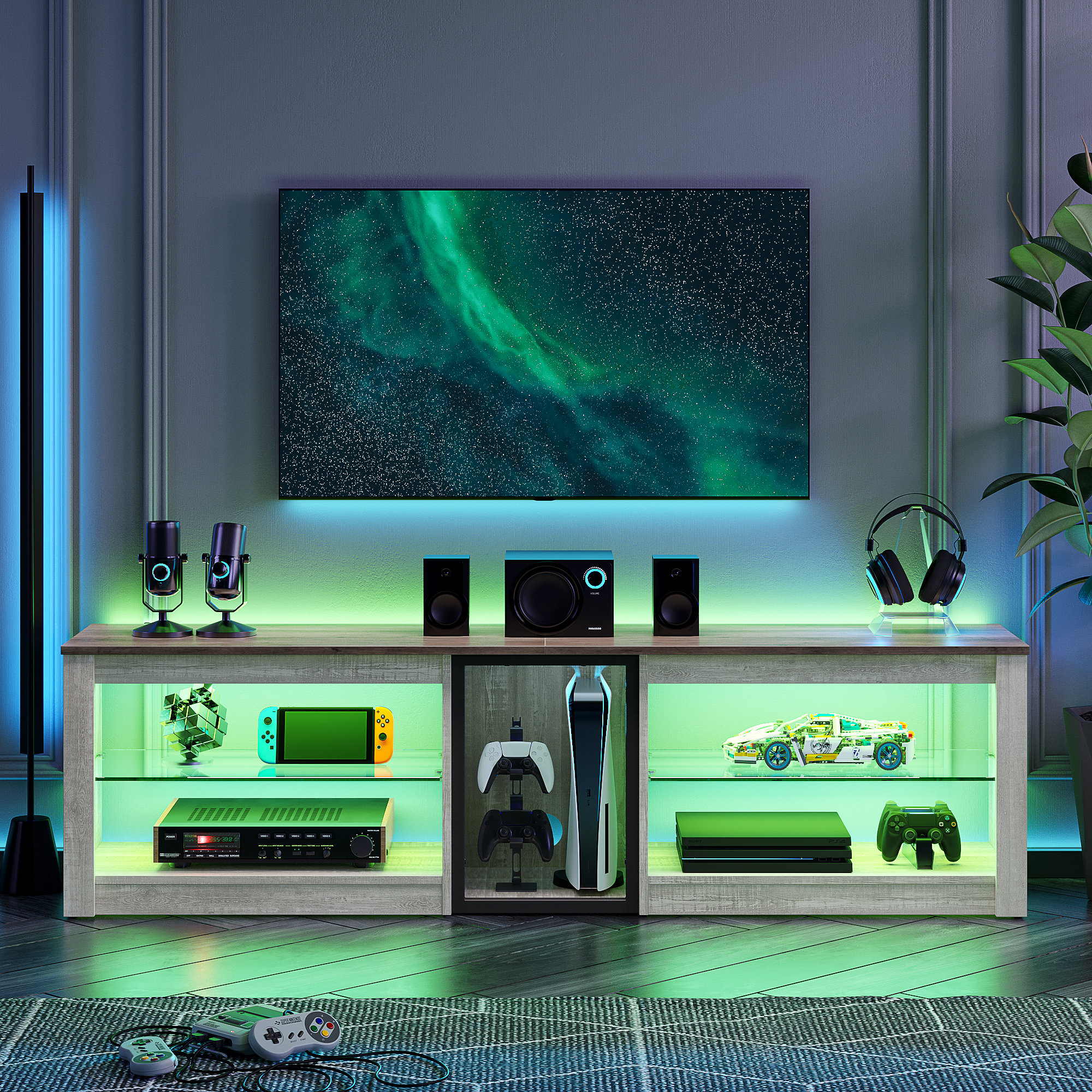 Ebern Designs Jakameron TV Stand with LED Lights for 70" TV, Gaming ...