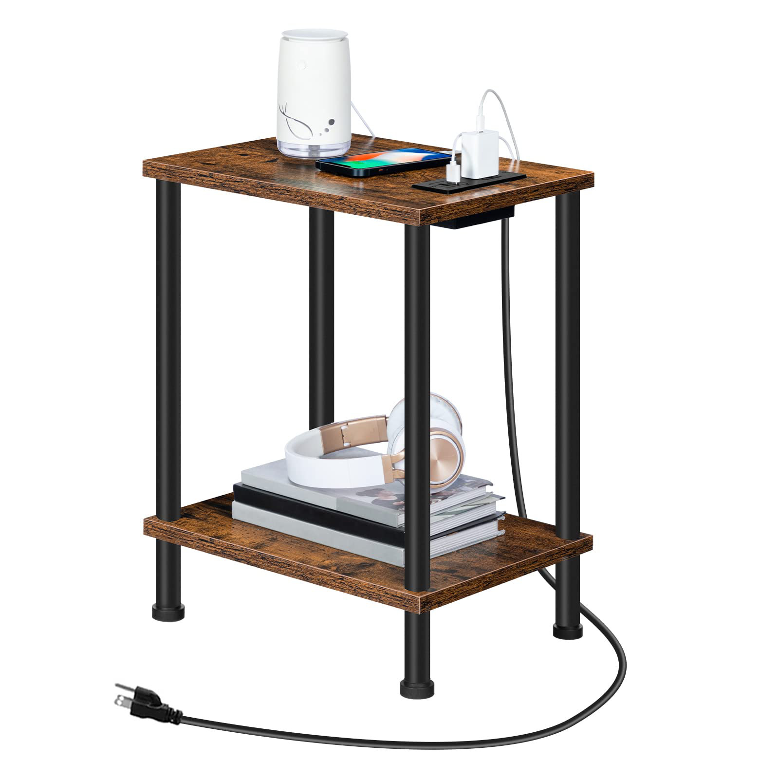 17 Stories Side Table With Charging Station, End Table With USB Ports ...