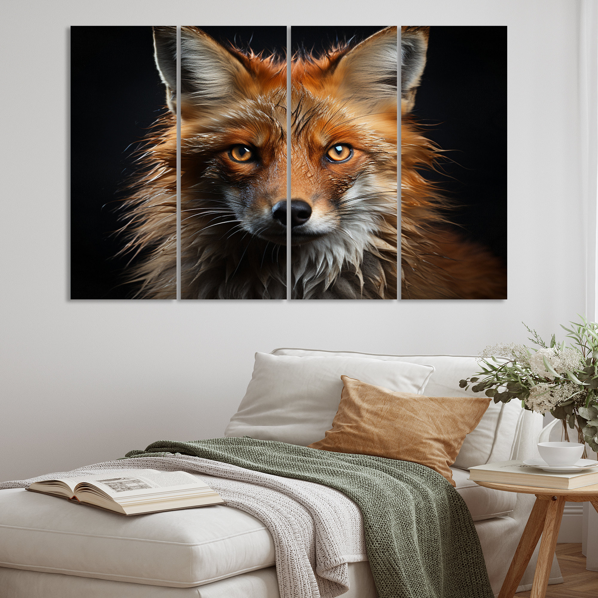 Design Art Fox Portrait Photo - Animals Canvas Print - 4 Panels | Wayfair