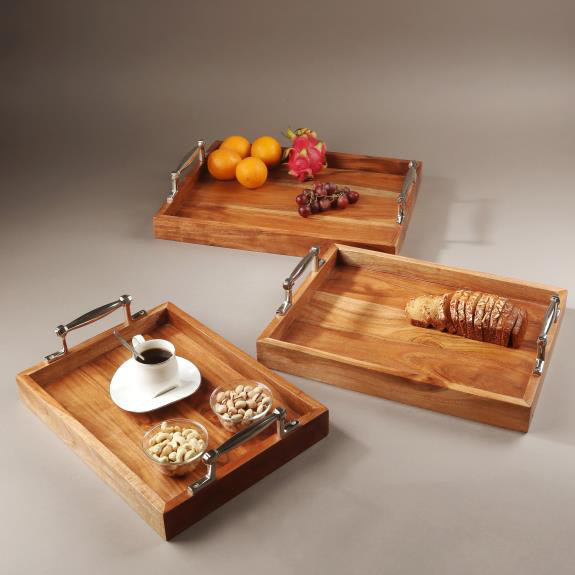 Lark Manor™ Rustic Wooden Set of 3 Trays with Aluminum Handles | Wayfair